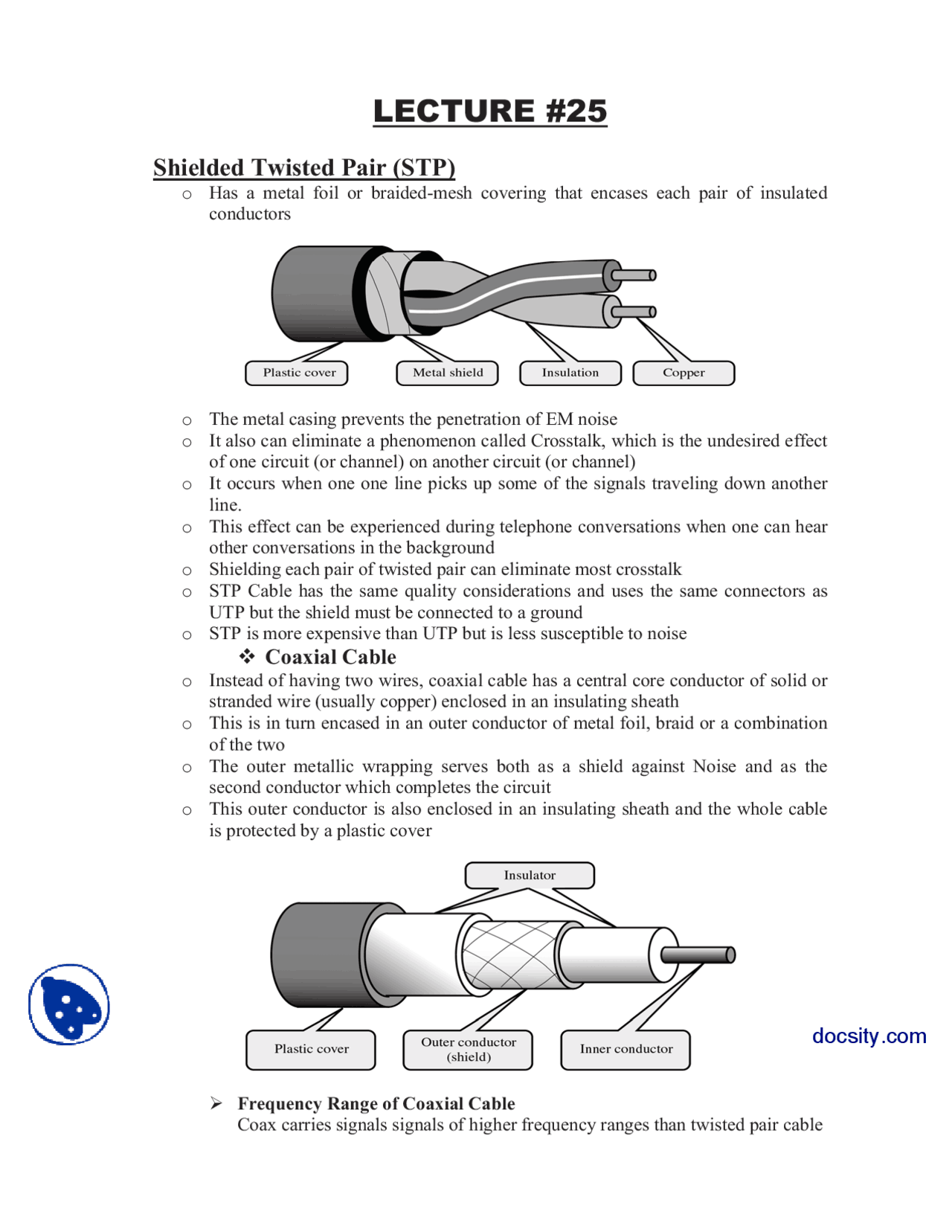 Shielded Twisted Pair Stp Data Communication Lecture Notes Docsity