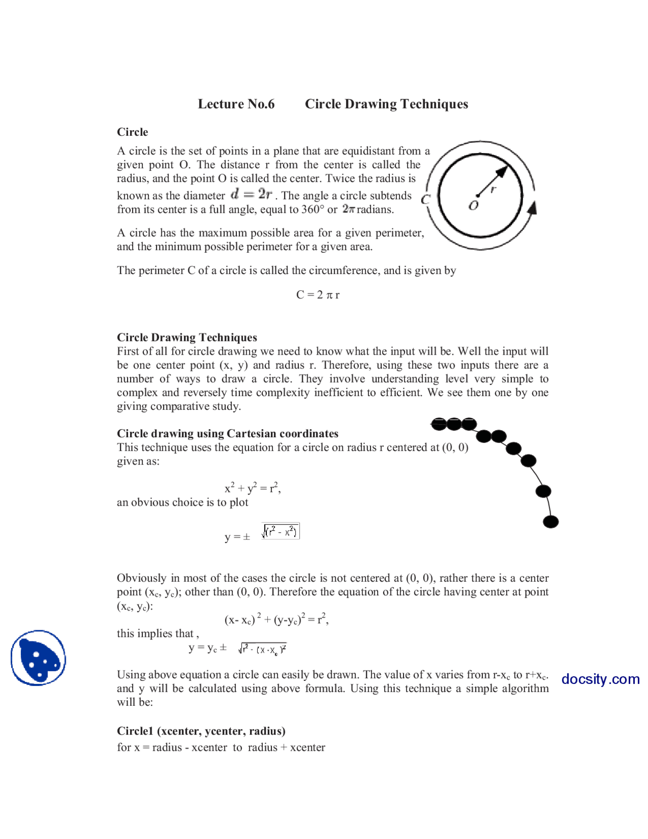 Circle Drawing Techniques-Computer Graphics-Lecture Notes | Study notes ...