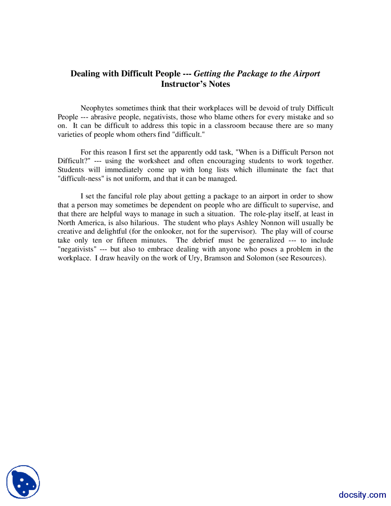 Dealing With Difficult People Confilict Management Lecture Notes