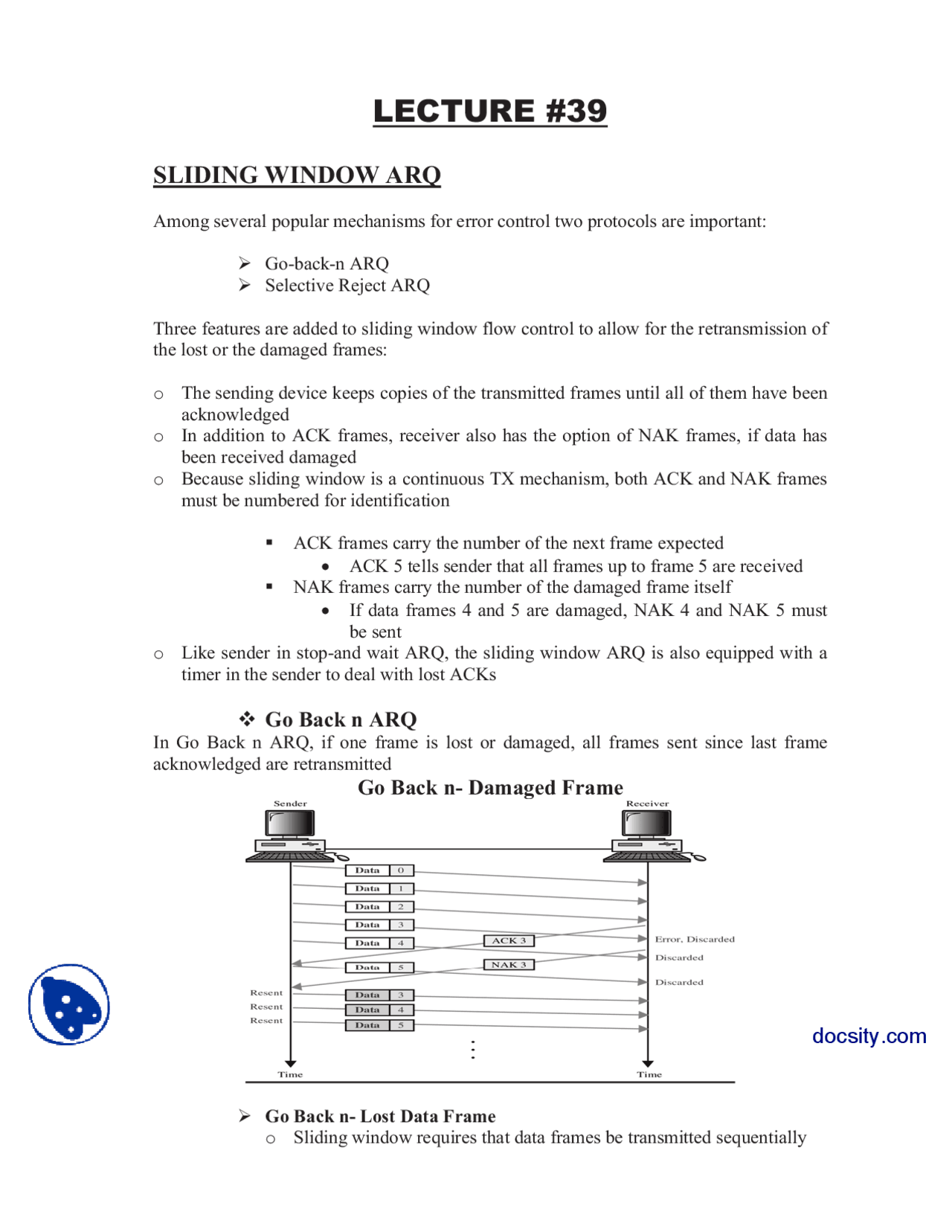 Sliding Window Arq-Data Communication-Lecture Notes | Study notes Data ...