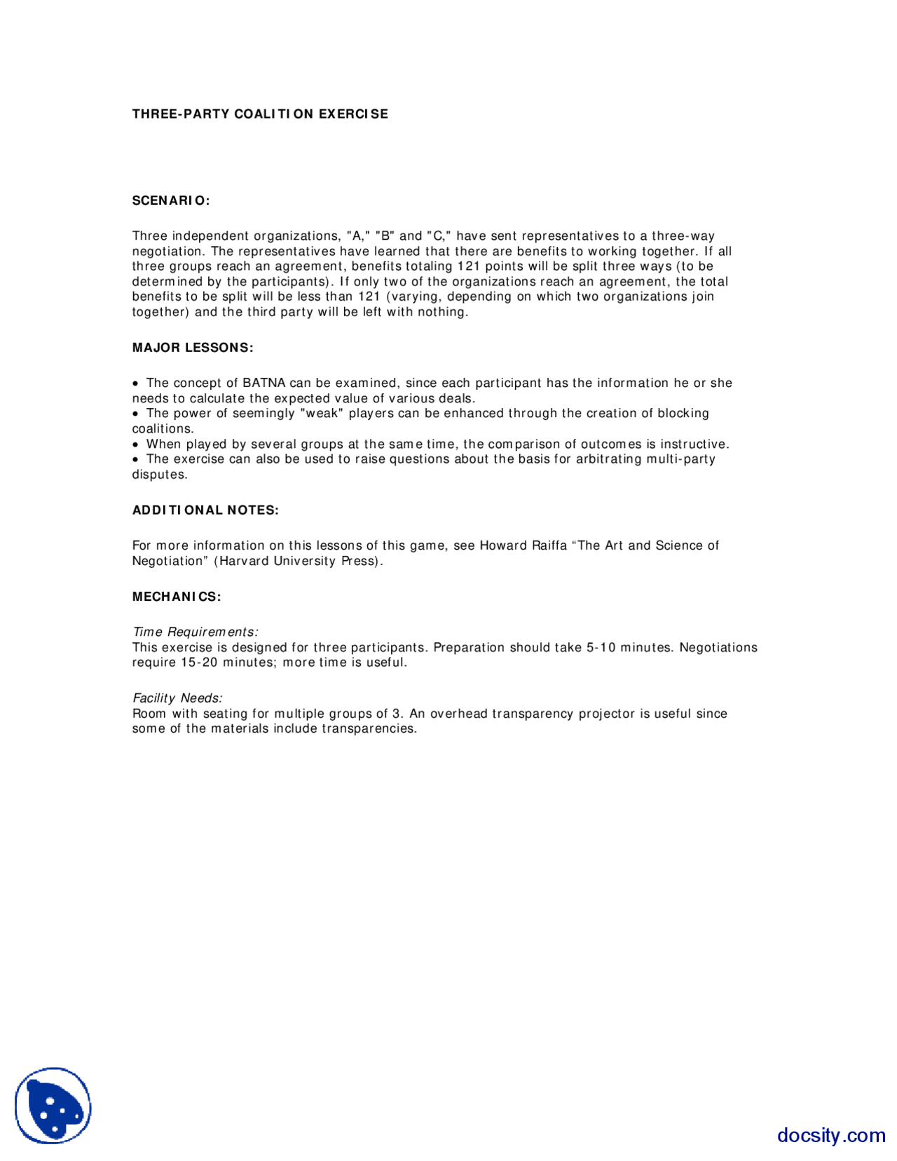 Threeparty Coalition Exercise Conflict Management Assignments Docsity