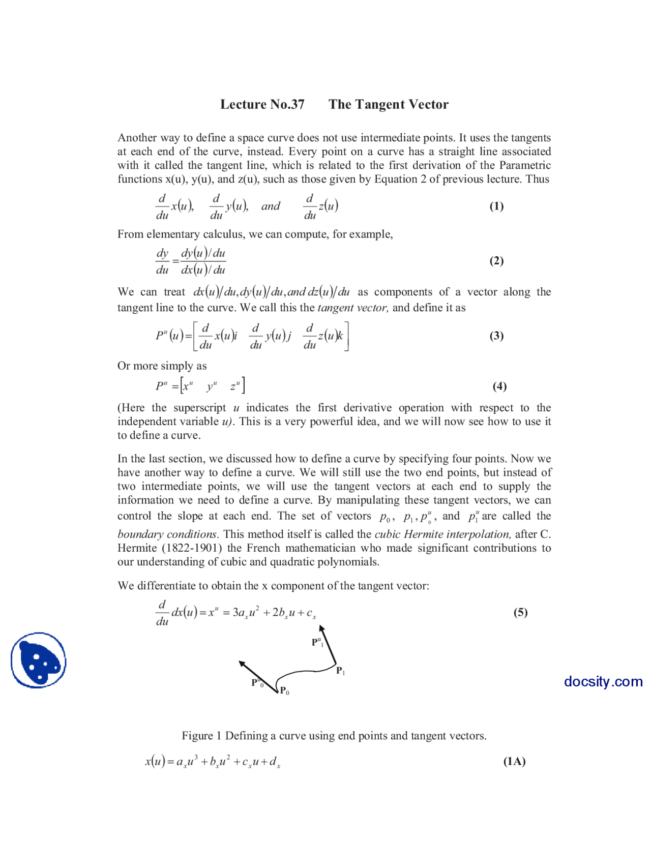 Tangent Vector Computer Graphics Lecture Notes Docsity 