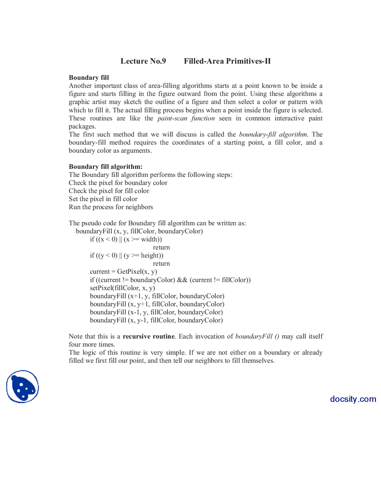 Filled-Area Primitives 2-Computer Graphics-Lecture Notes - Docsity