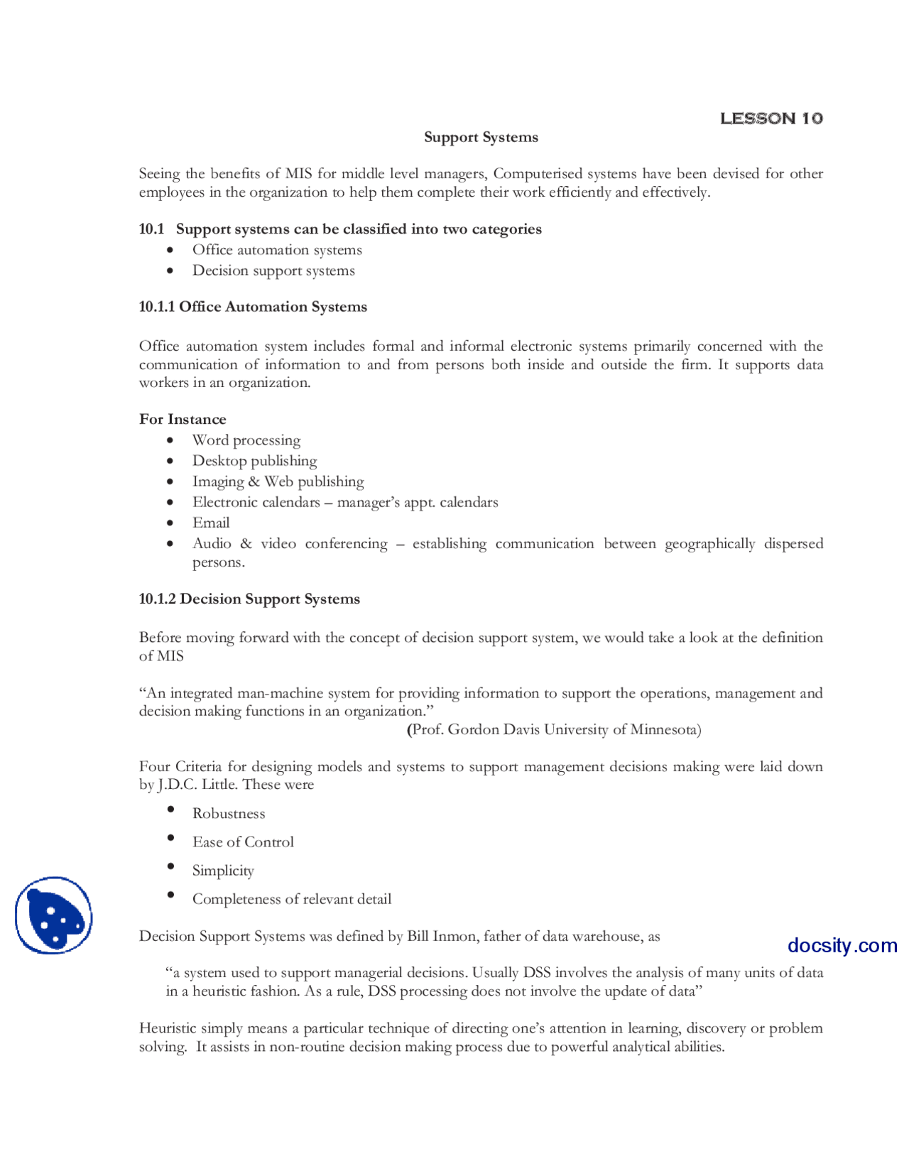 Support Systems Information Security And Systems Lecture Notes Docsity