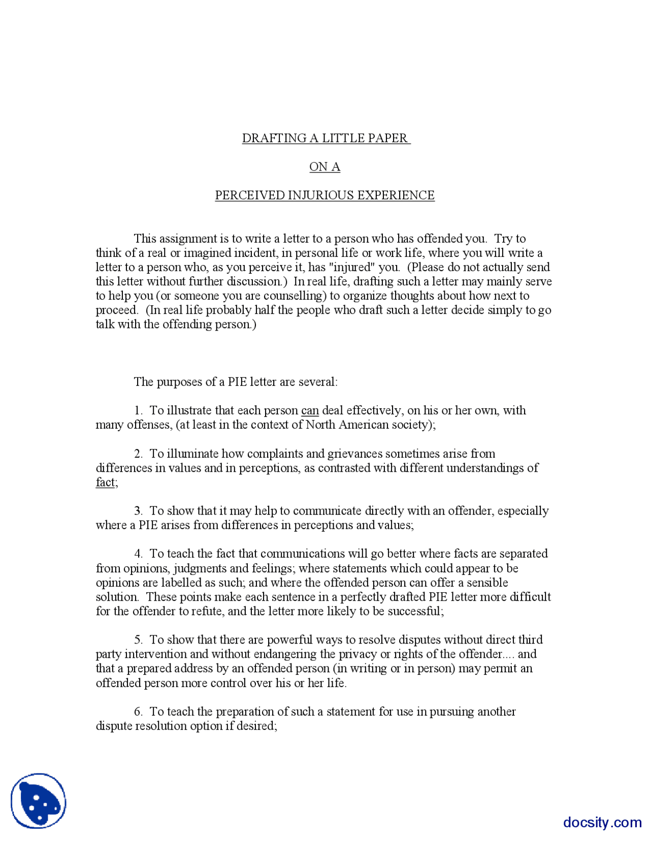 Drafting Paper On Perceived Injurious Experience Conflict Management