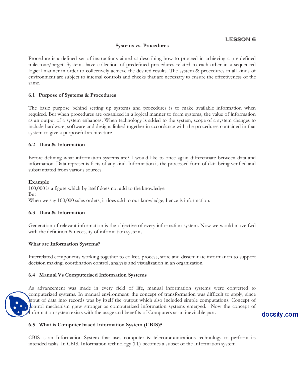 Systems Vs Procedures Information Security And Systems Lecture Notes
