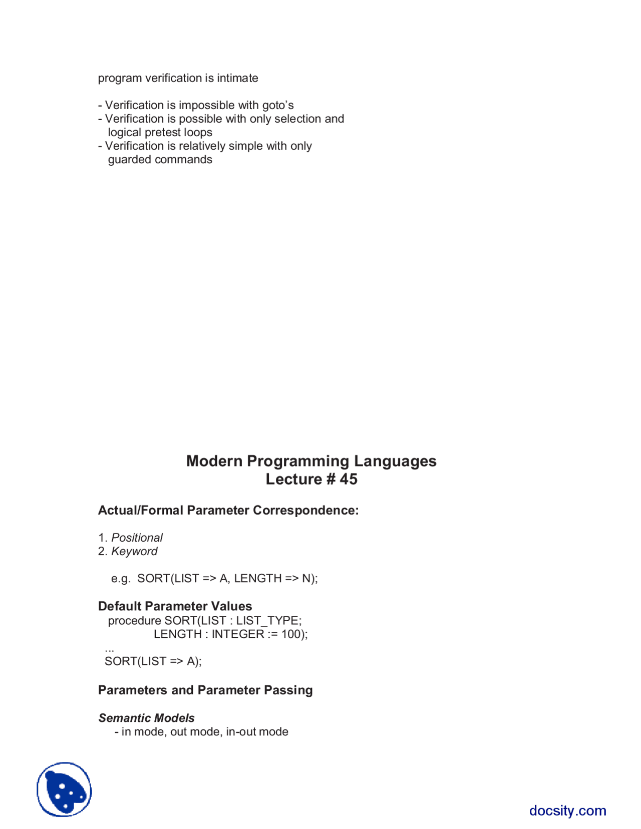 Modern Programming Languages 45 Modern Programing Language Lecture
