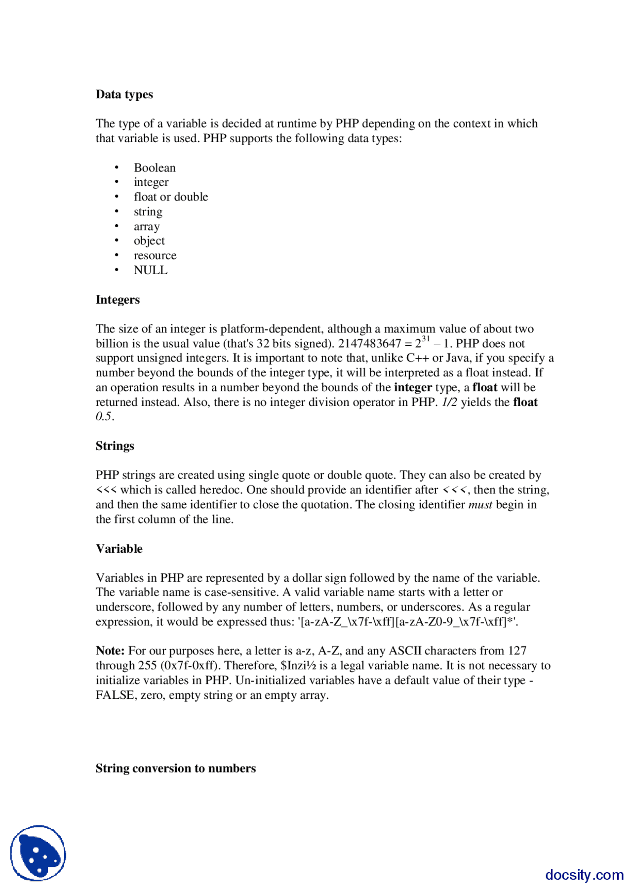 String Conversions To Number Modern Programing Language Lecture Handout Docsity
