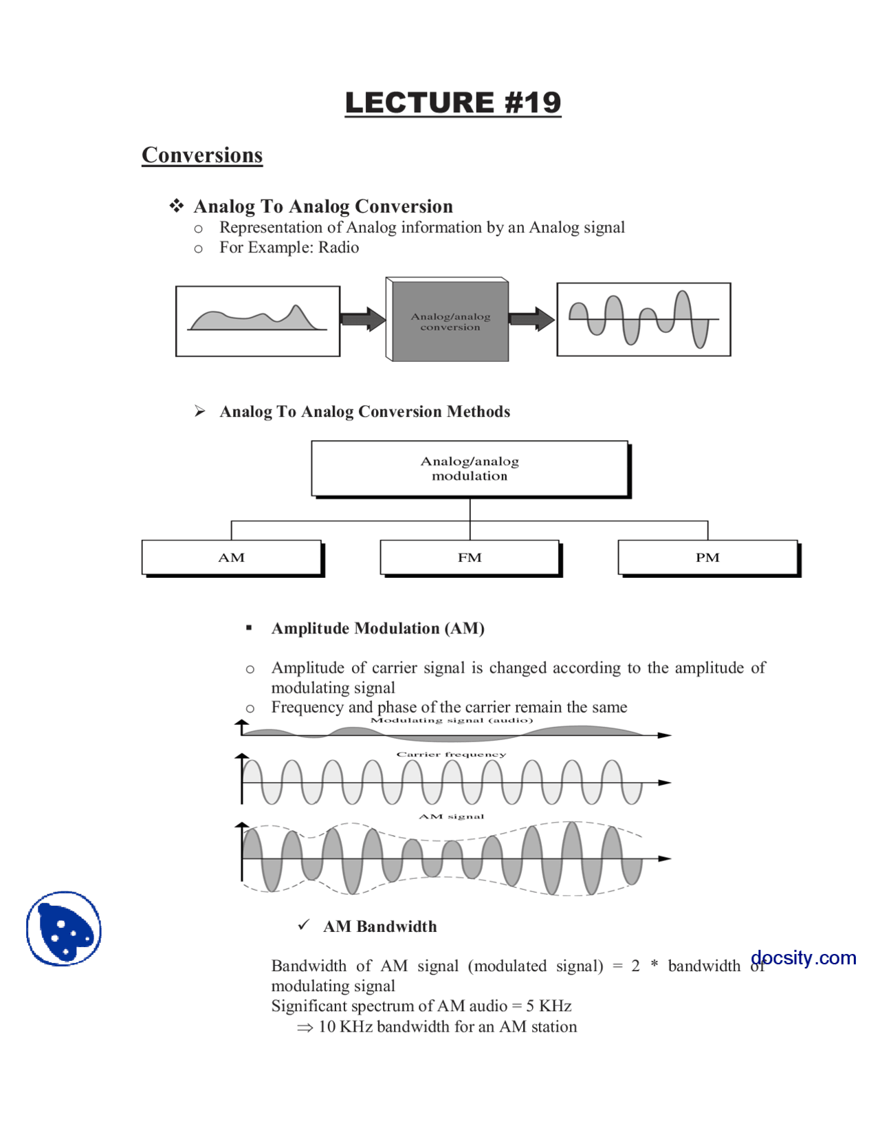 Conversions I Data Communication Lecture Notes Docsity