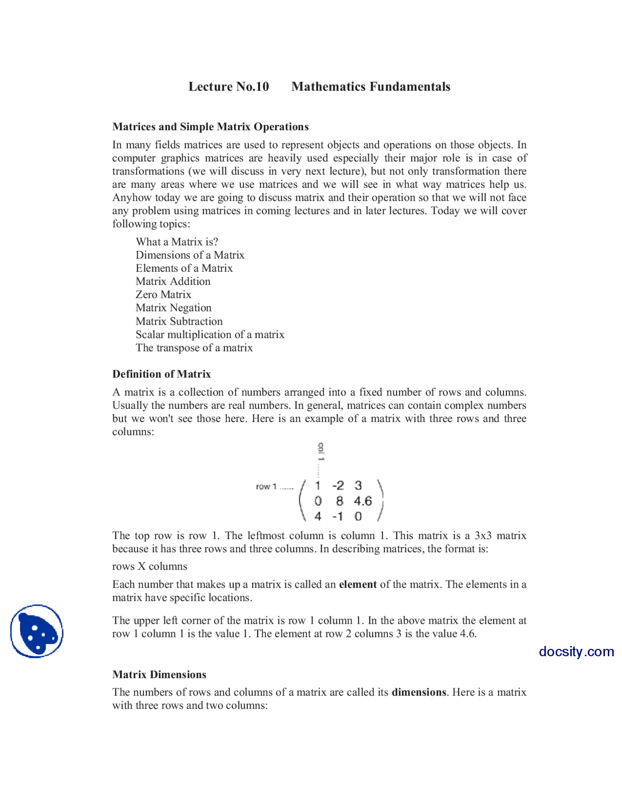 Mathematics Fundamentals Computer Graphics Lecture Notes Docsity