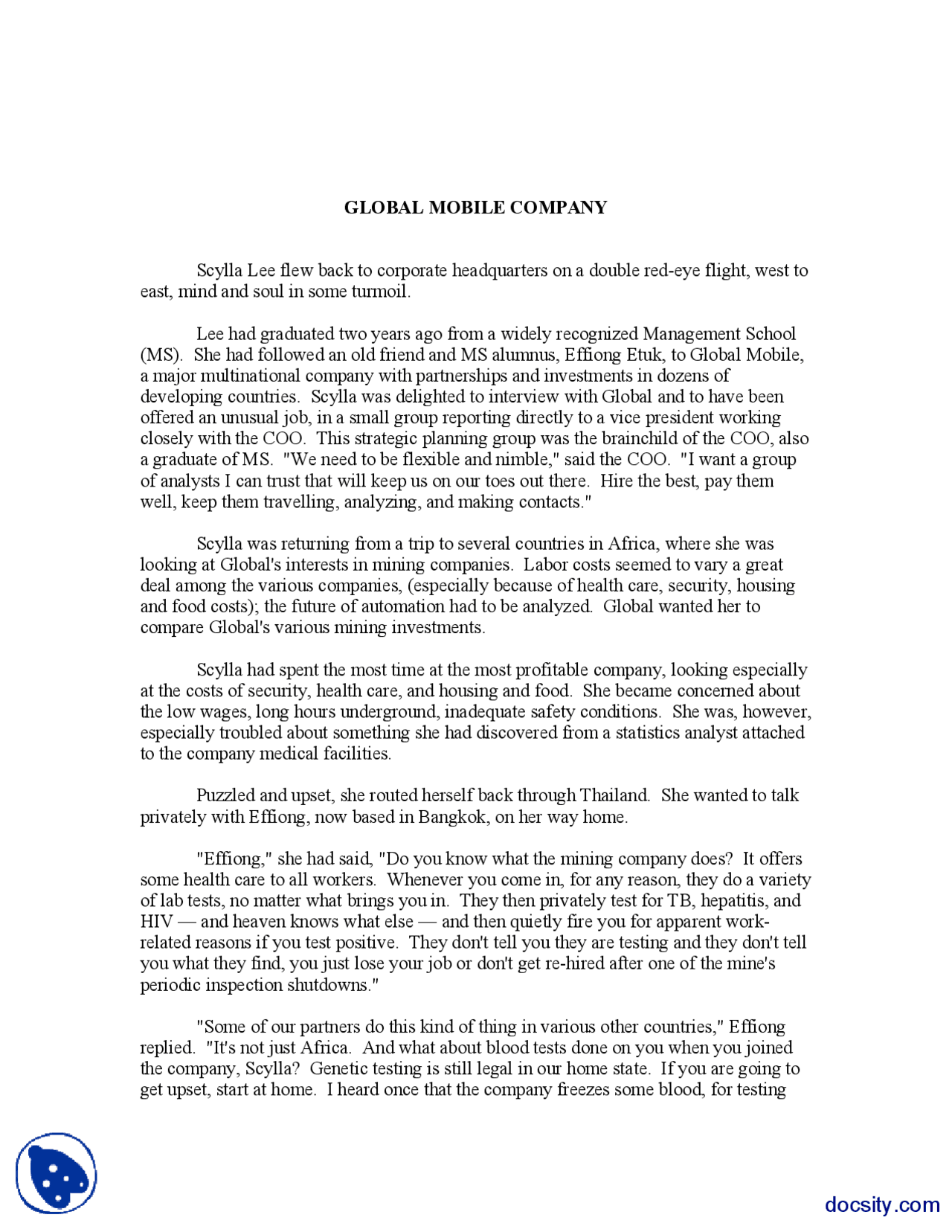 Global Mobile Company Confilict Management Lecture Notes Docsity