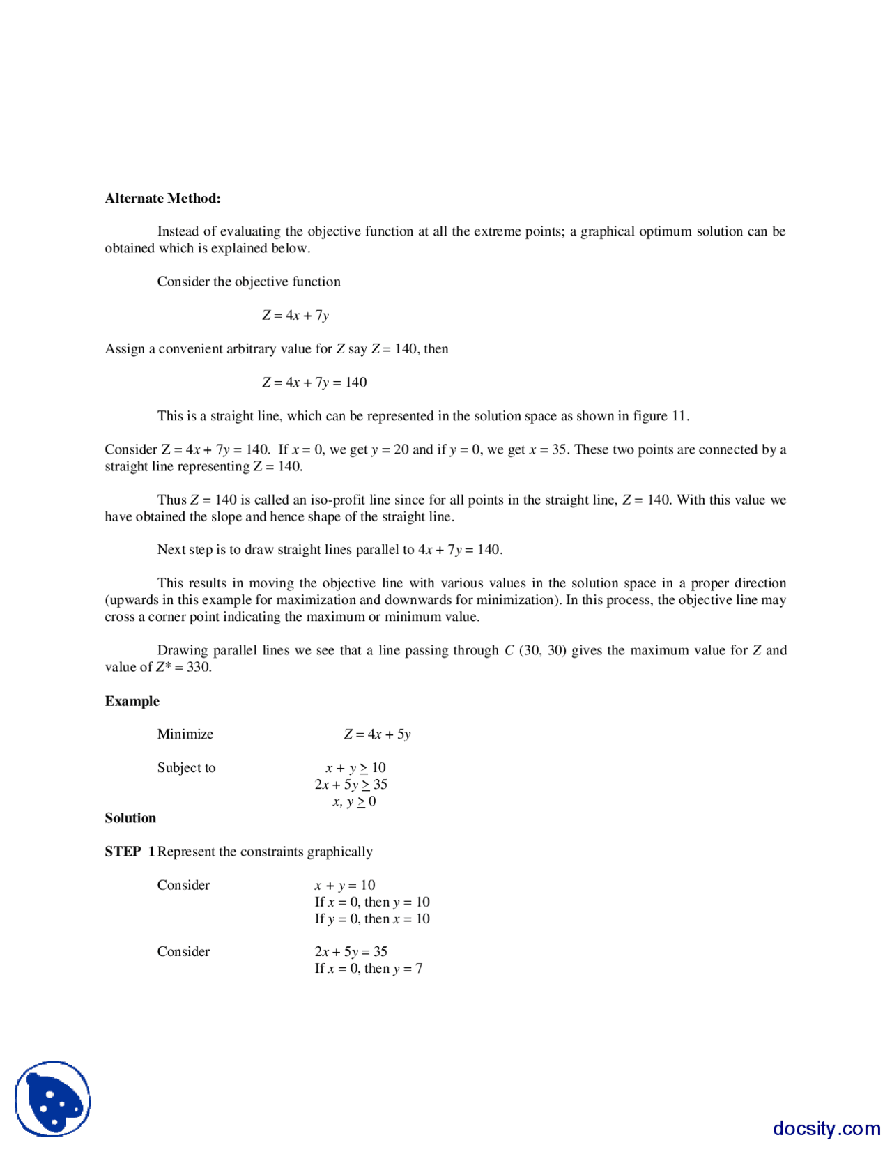Alternate Method Operation Research Handouts Docsity
