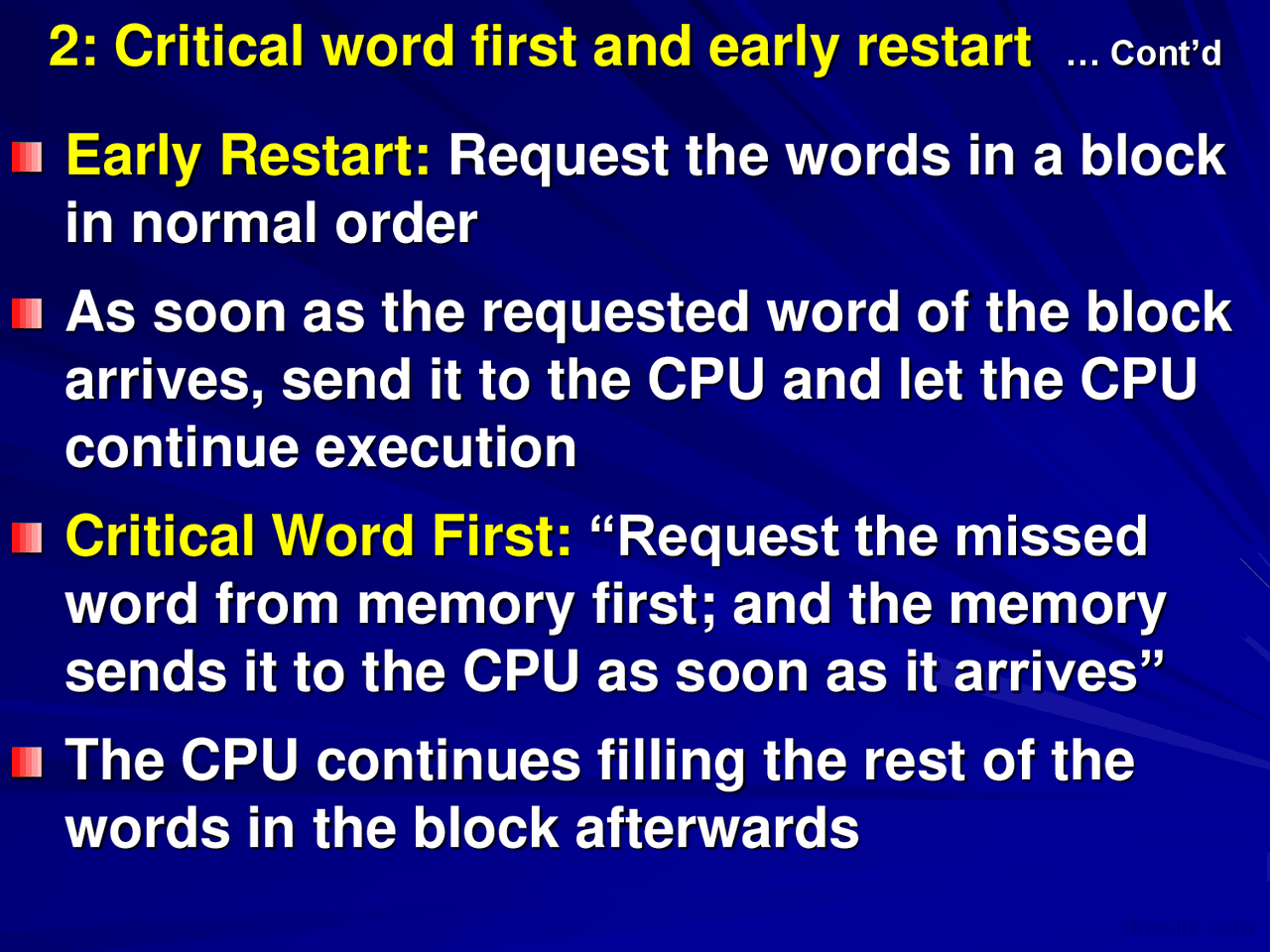 Critical Word First And Early Restart Advance Computer Architecture Lecture Slides Docsity