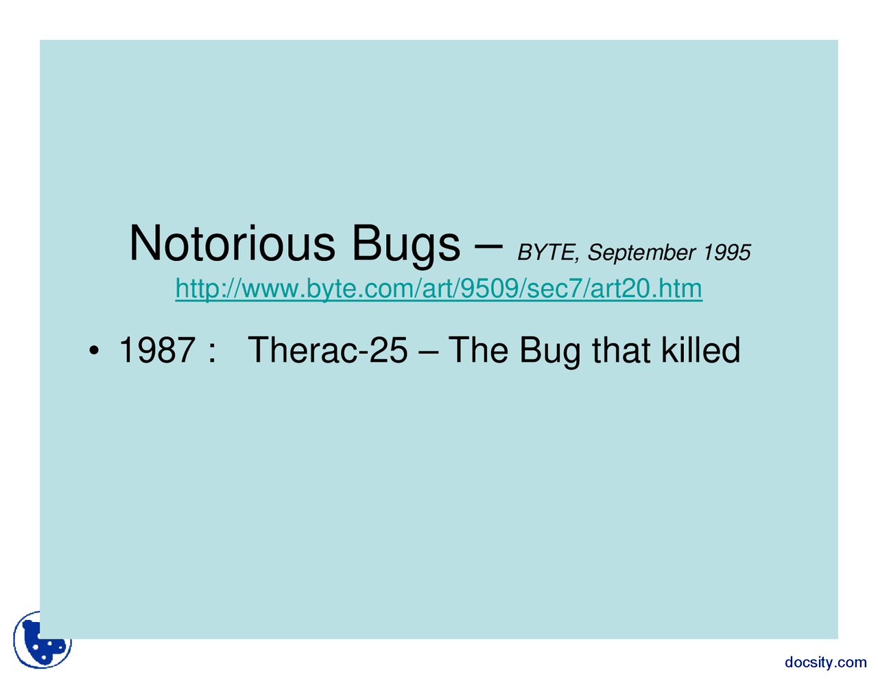 Notorious Bugs-Methods of Software Engineering-Lecture Slides - Docsity