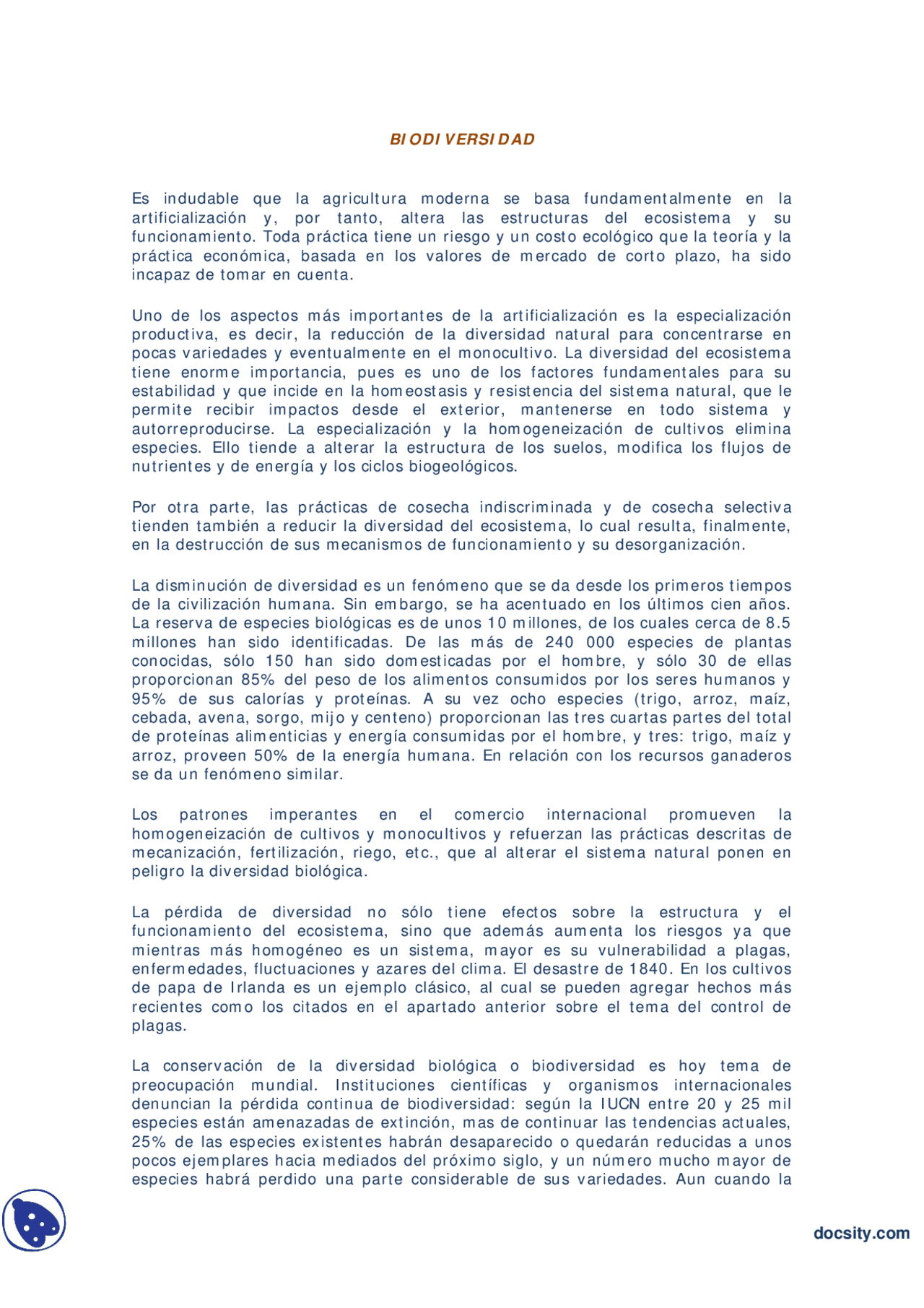 Biodiversidad Apuntes Biología Parte 2 Docsity