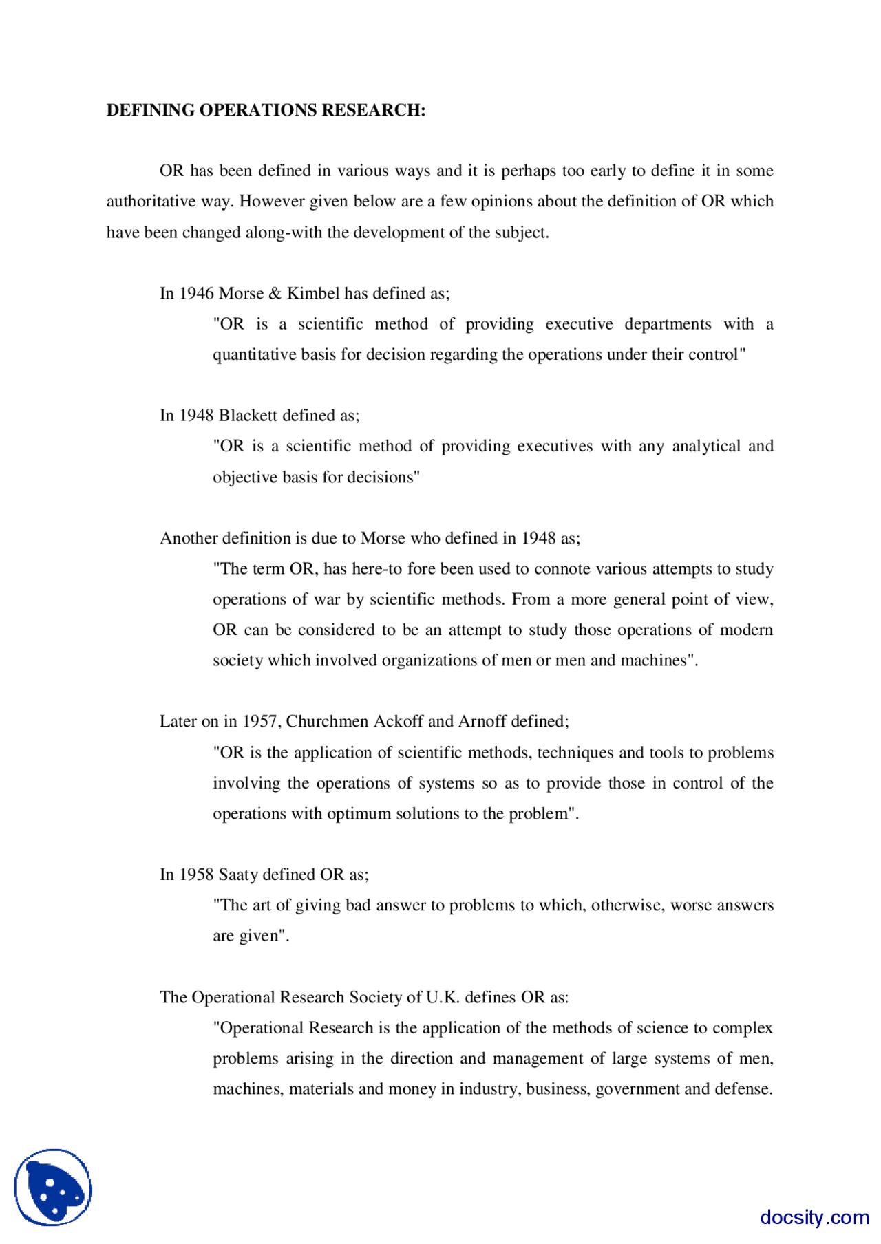 Defining Operations Research-Operation Research-Handouts | Lectures Recherche Opérationnelle ...