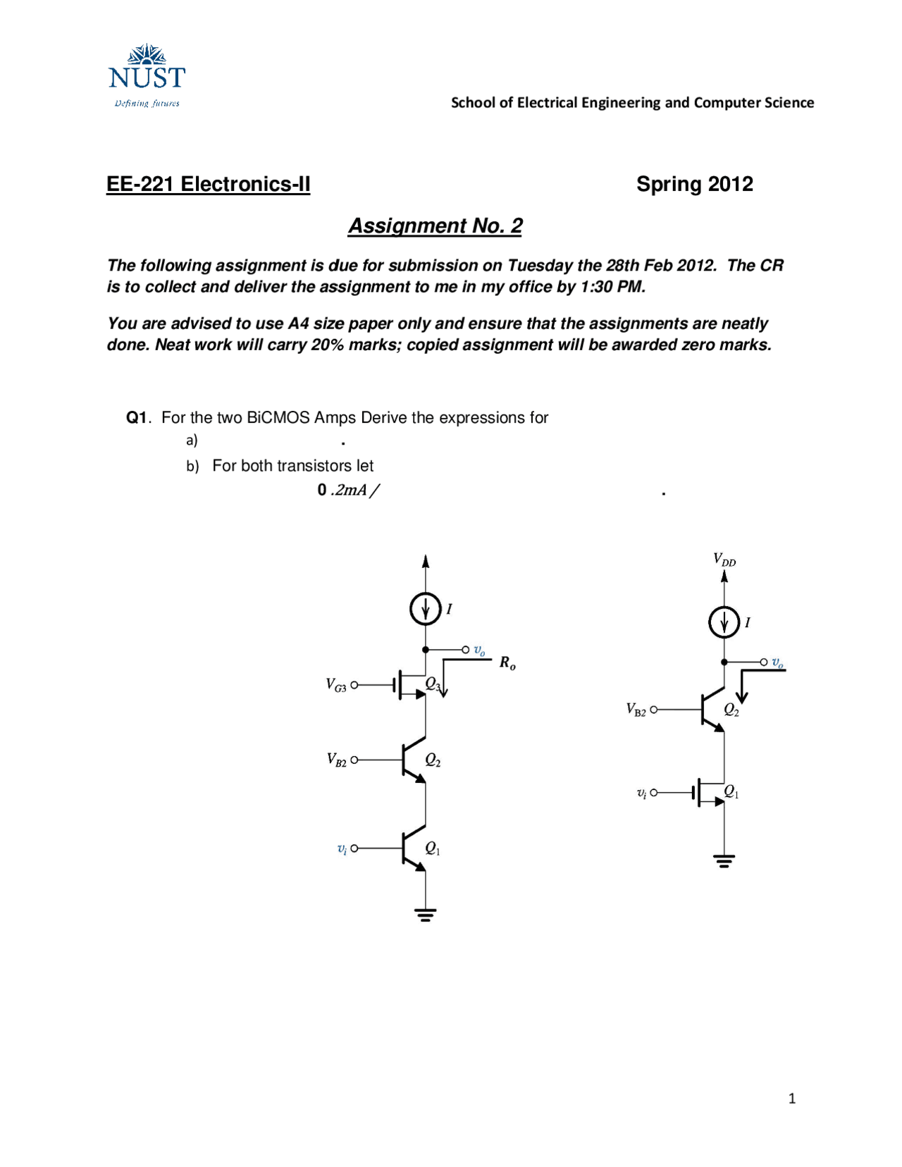 Bicmos Amplifiers Basic And Integrated Electronics Assignment Docsity