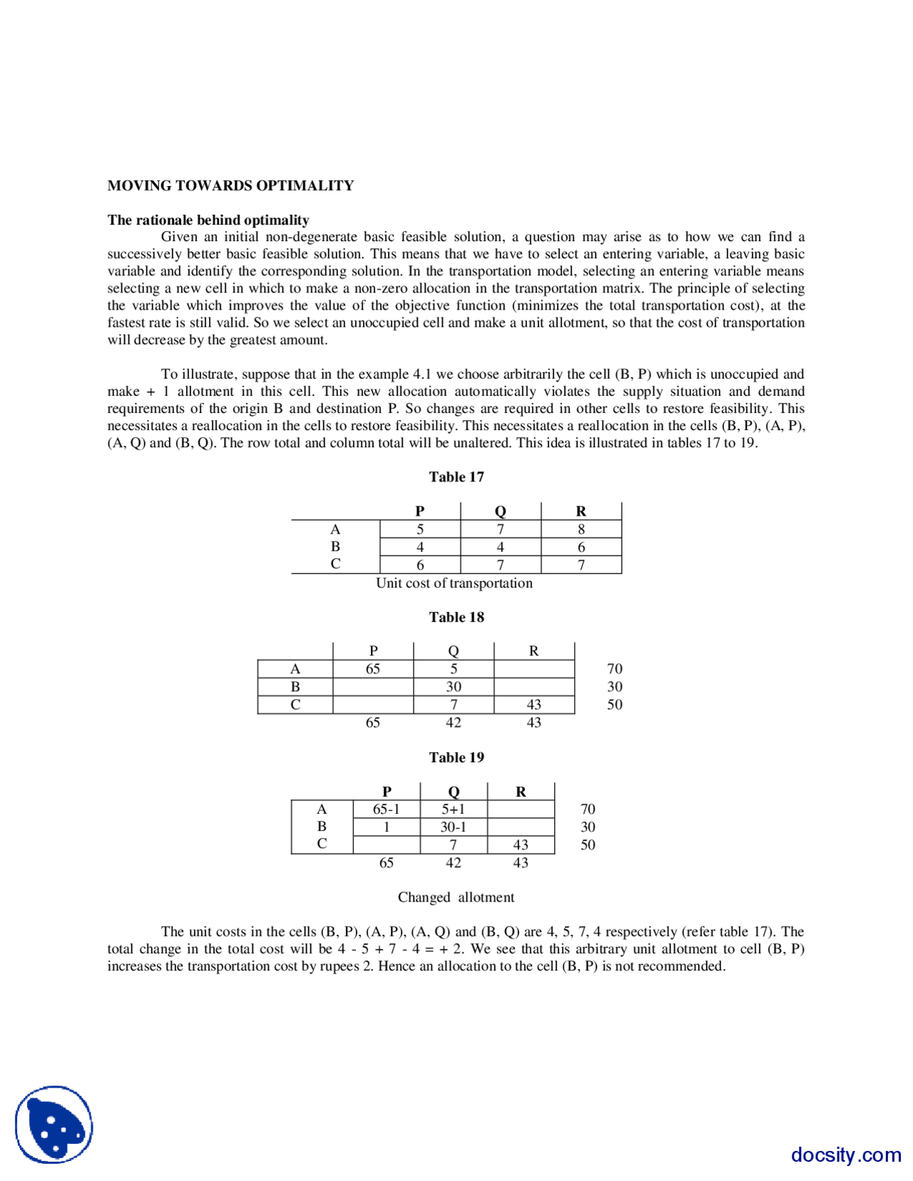 Moving Towards Optimality Operation Research Handouts Docsity