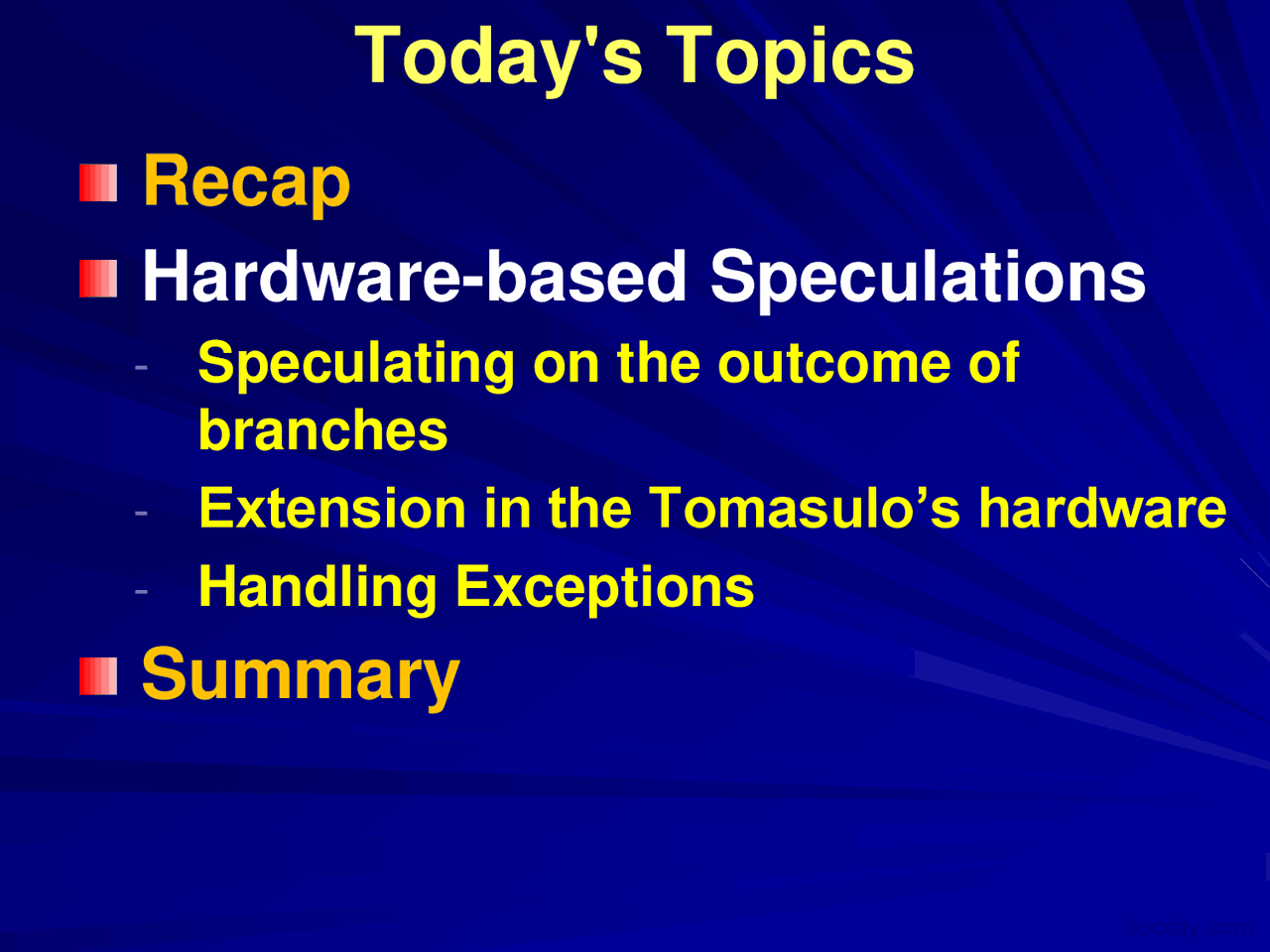 Hardware Based Speculation Advance Computer Architecture Lecture Slides Docsity
