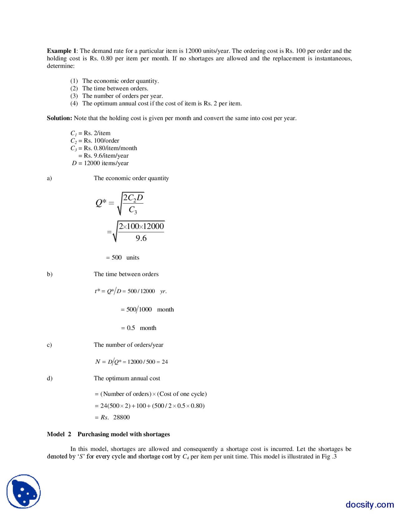 Formulae Operation Research Handouts Docsity 