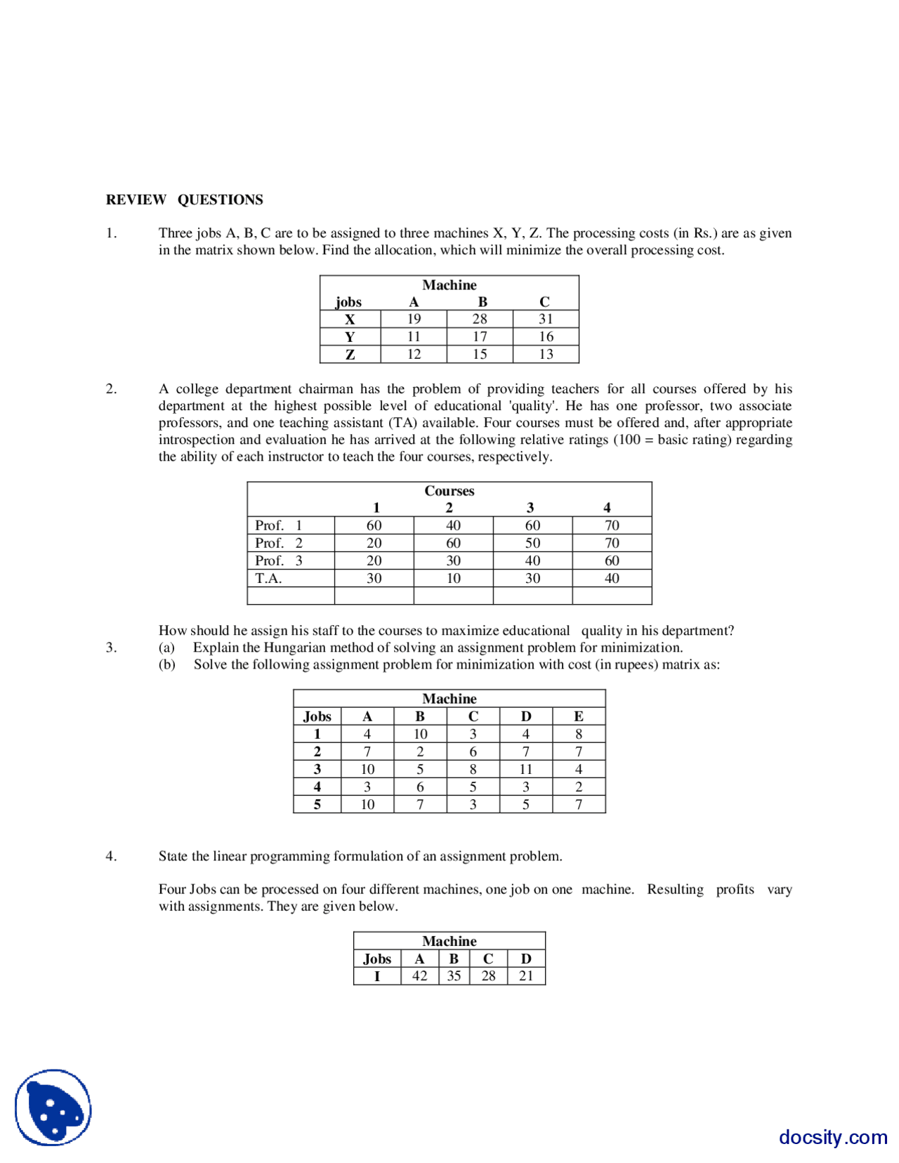 Review Questions 6 Operation Research Handouts Lecture Notes