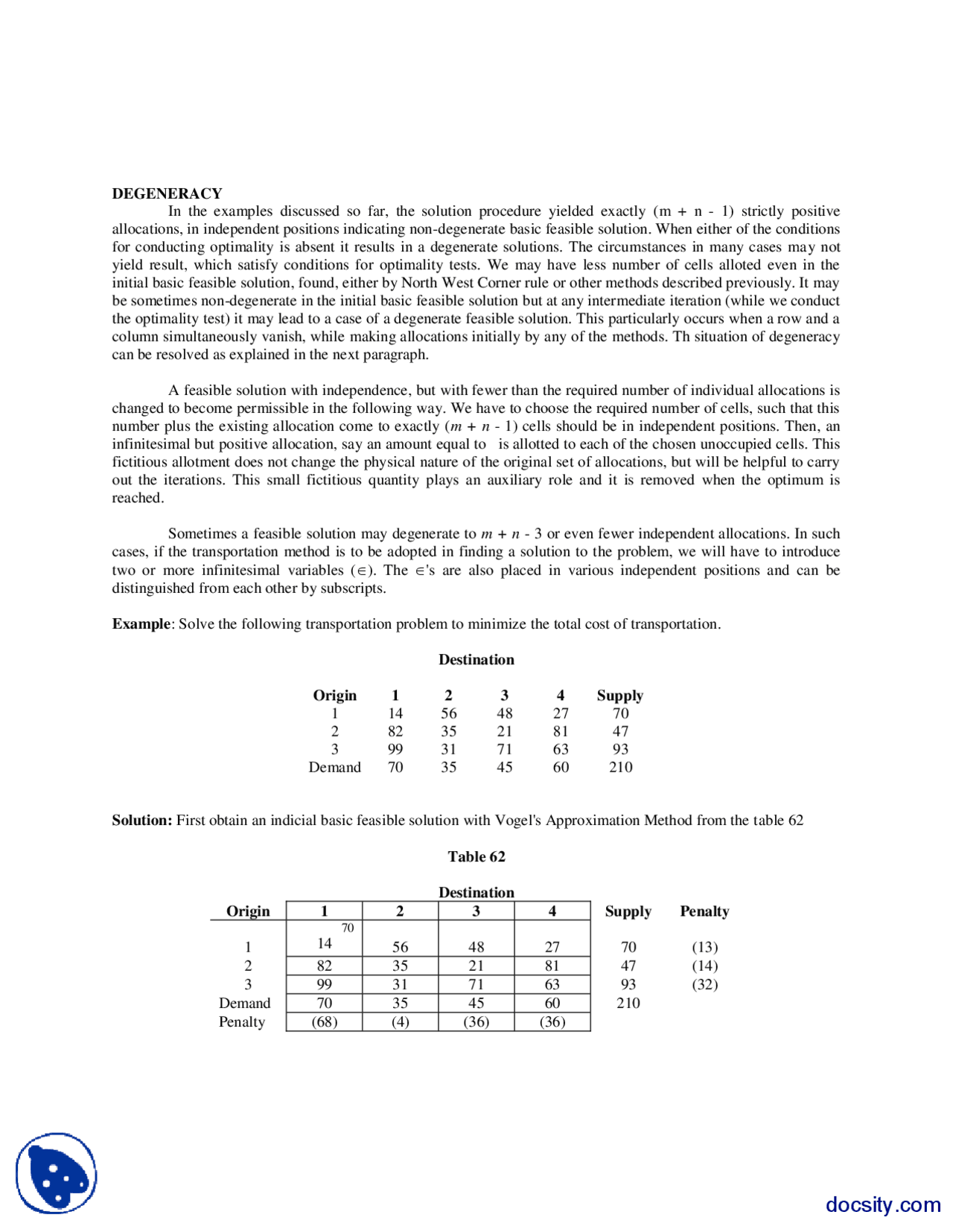 Degeneracy Operation Research Handouts Docsity