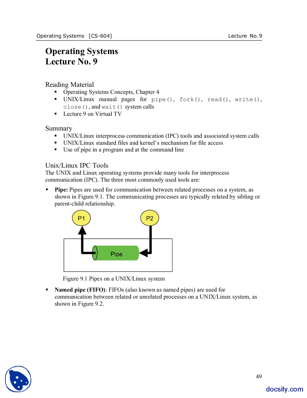Unix And Linux Interprocess Communication Operating Systems Lecture Notes Docsity