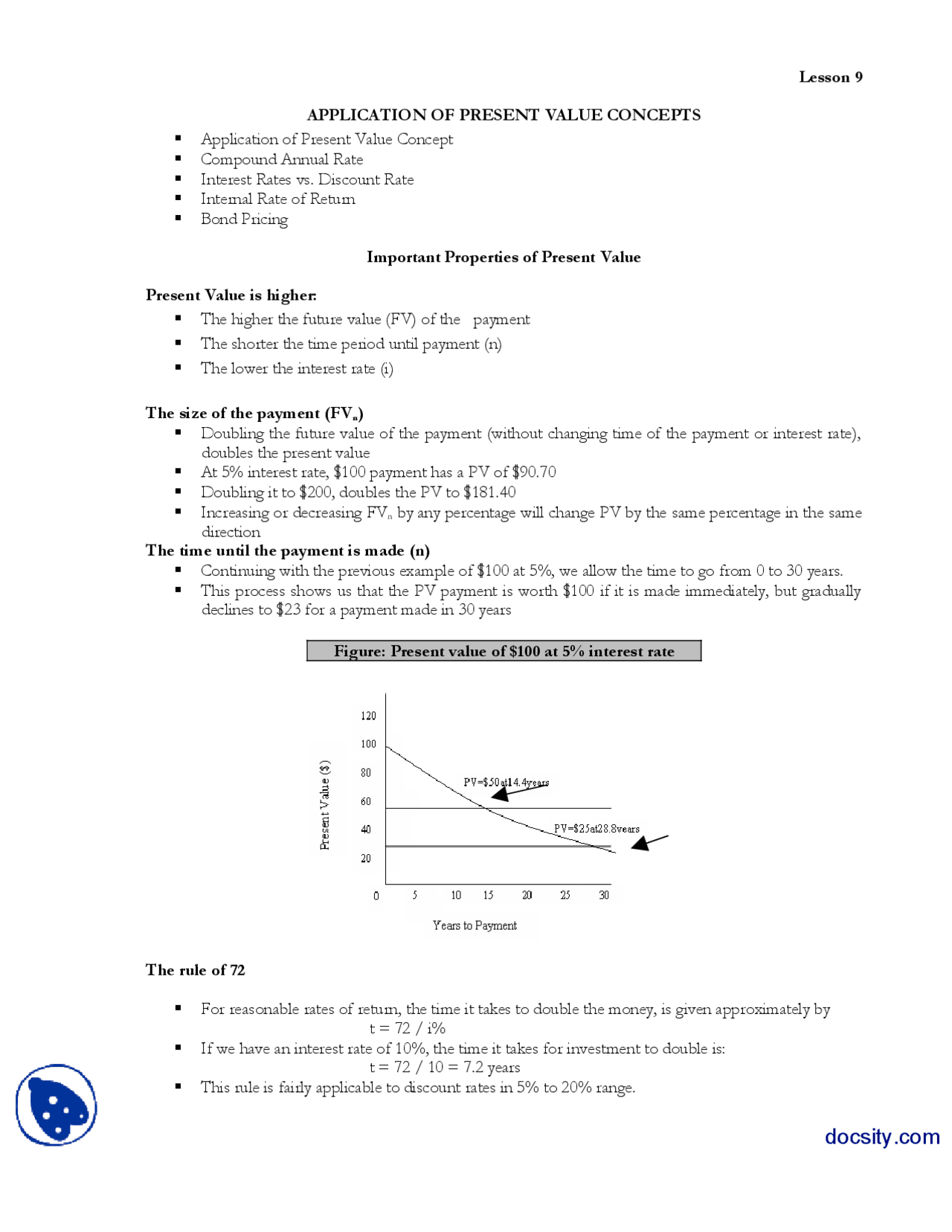 Application Of Present Value Concepts-Money and Banking-Handouts - Docsity