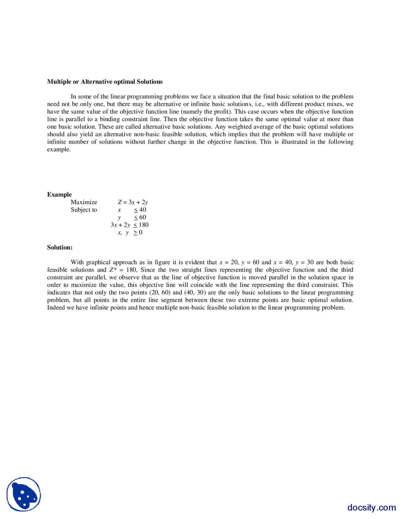 Multiple Or Alternative Optimal Solutions Operation Research Handouts