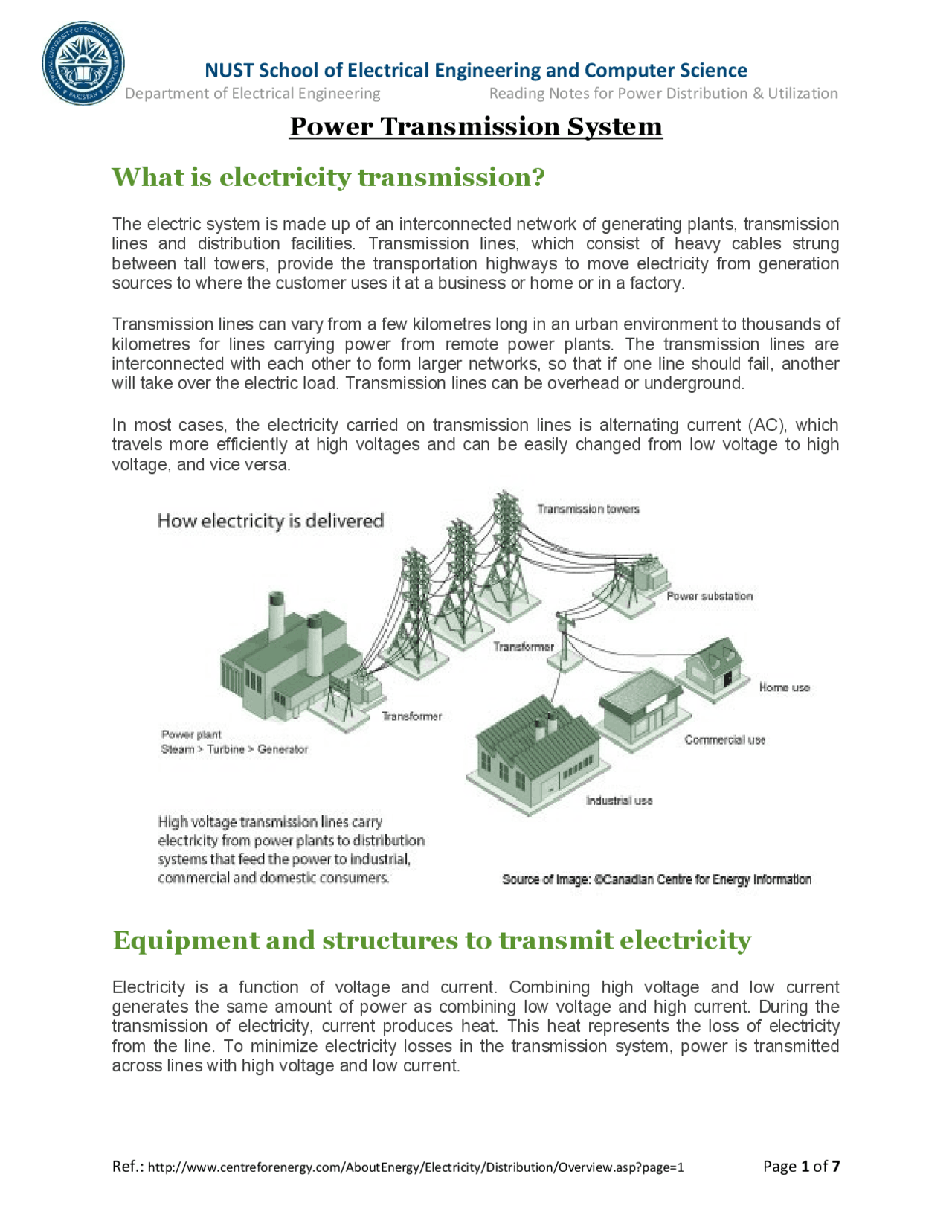 Power Transmission System Power Distribution Handout Exercises Power