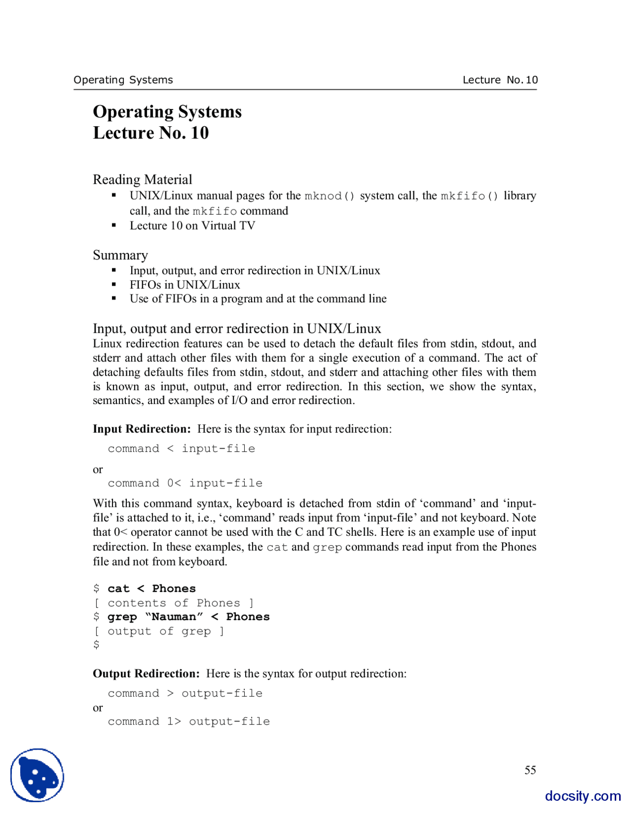 Fifos In Unix And Linux Operating Systems Lecture Notes Docsity