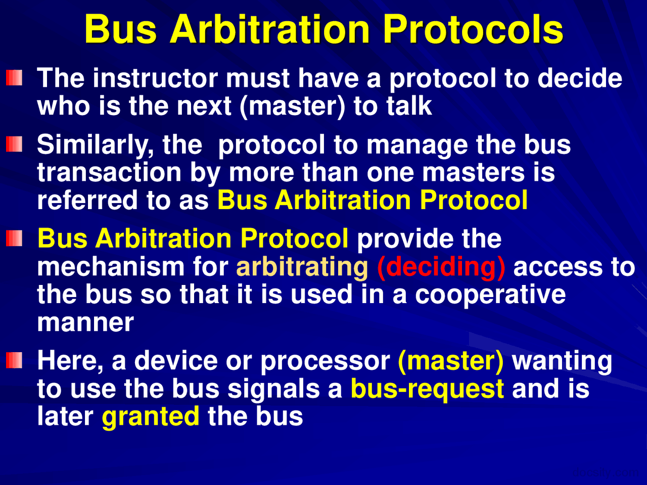 Bus Arbitration Protocols Advance Computer Architecture Lecture Slides
