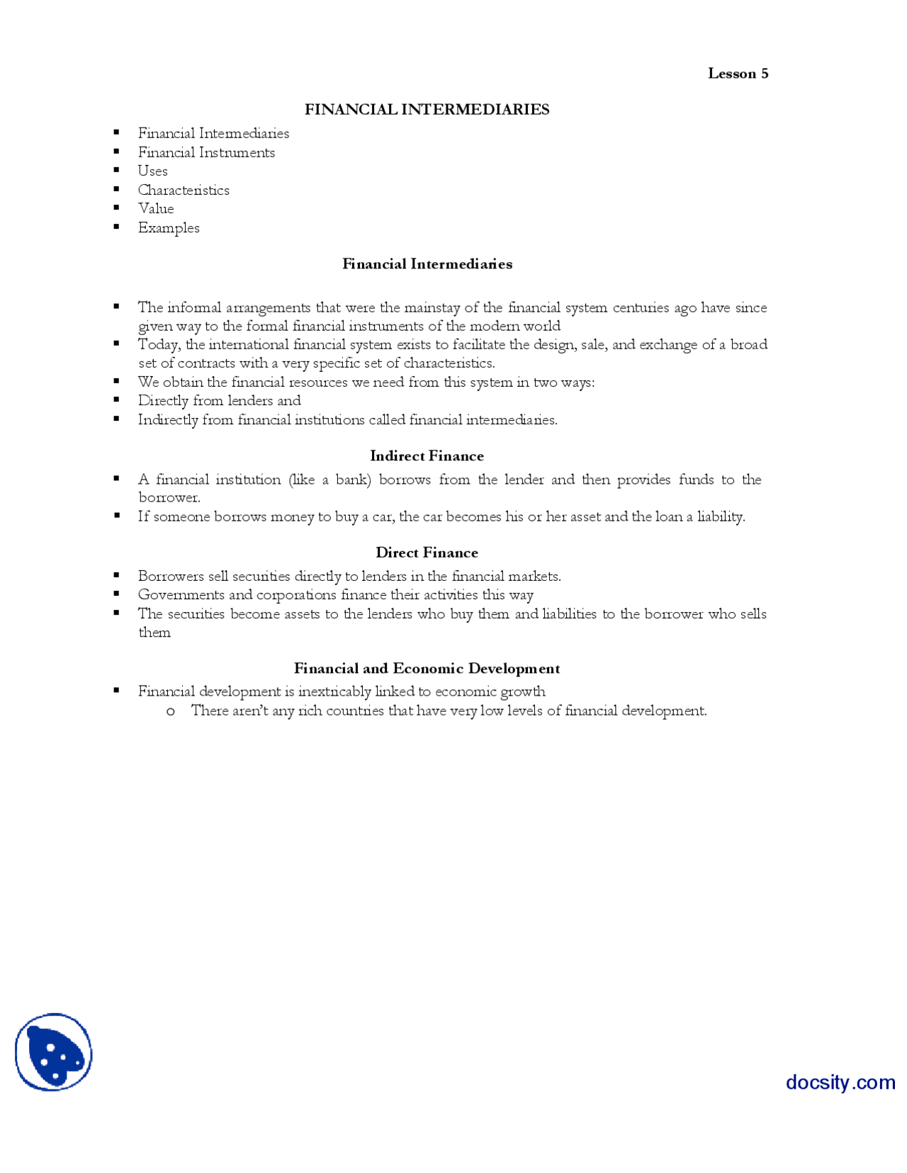 Financial Intermediaries Money And Banking Handouts Docsity