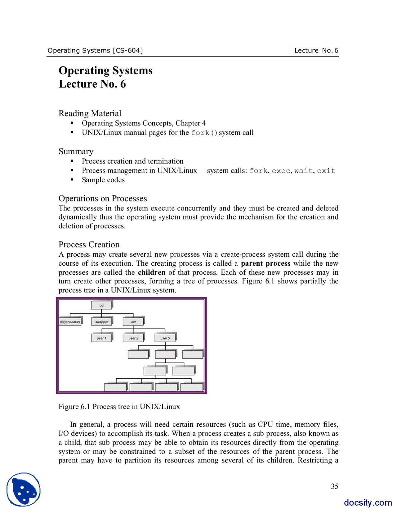 Process Creation And Termination Operating Systems Lecture Notes Docsity