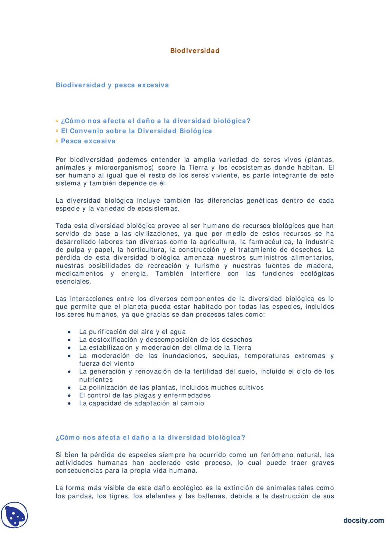 Biodiversidad Y Pesca Excesiva Apuntes Biología Docsity