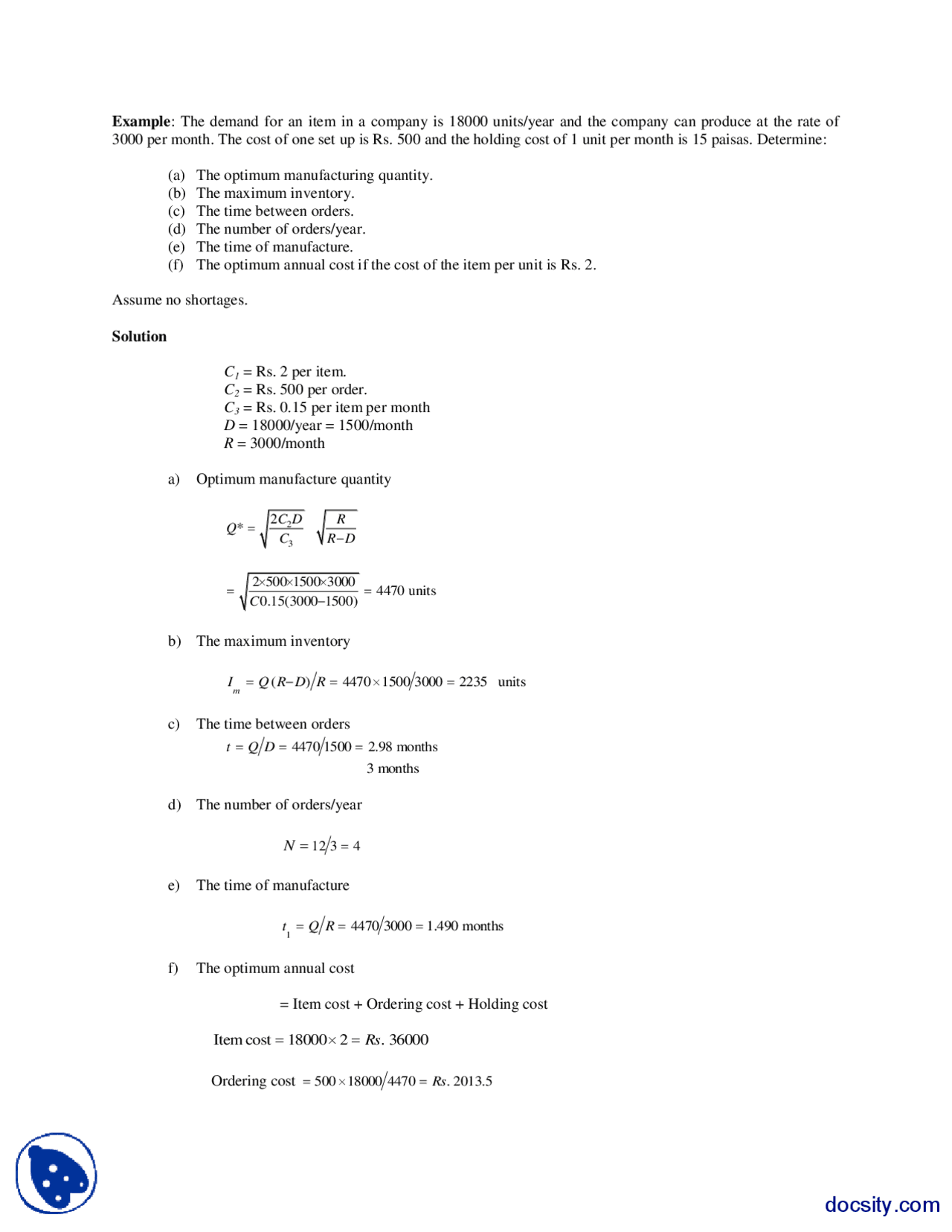 Manufacturing Model With Shortages-Operation Research-Handouts ...