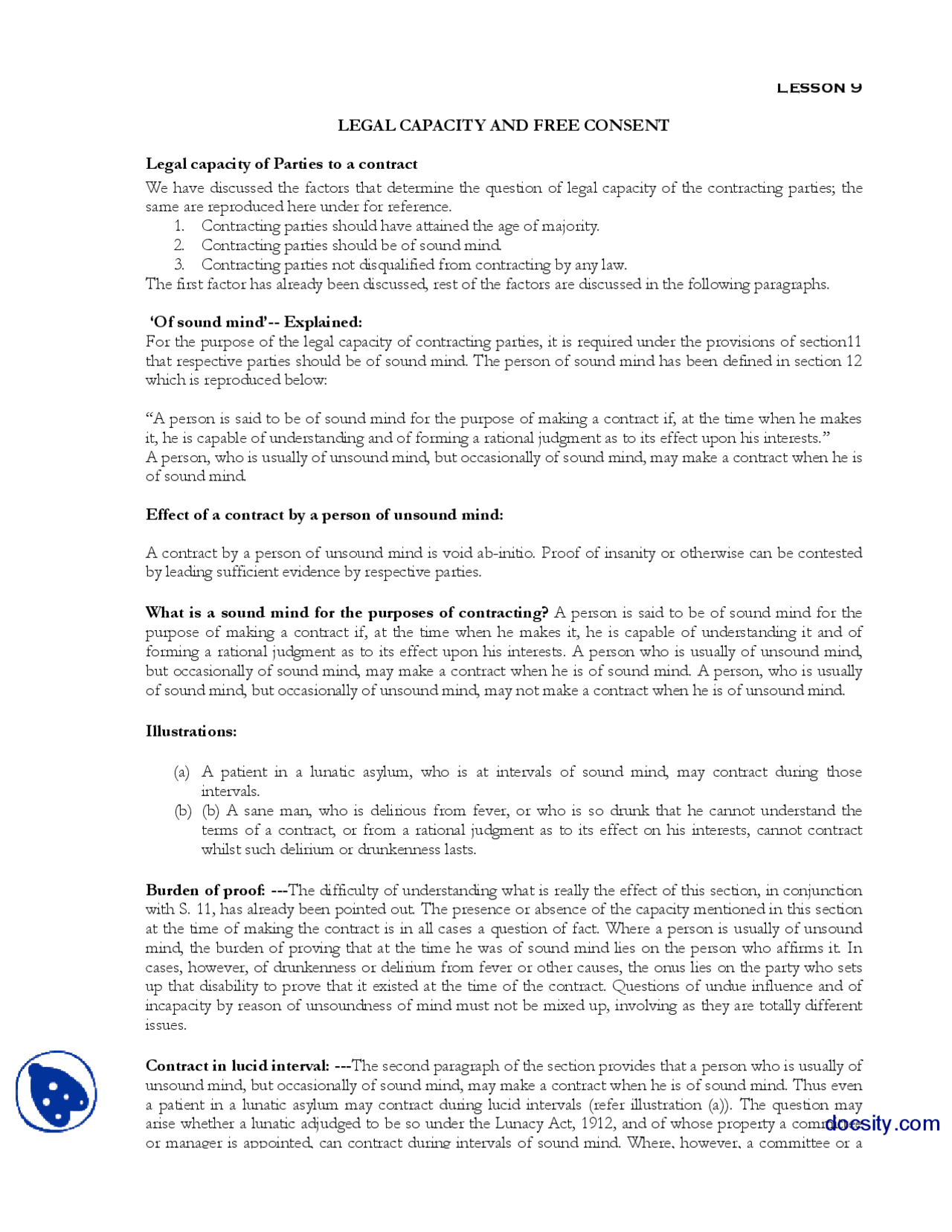 Legal Capacity of Parties to a Contract-Business and Labour Law-Lecture ...