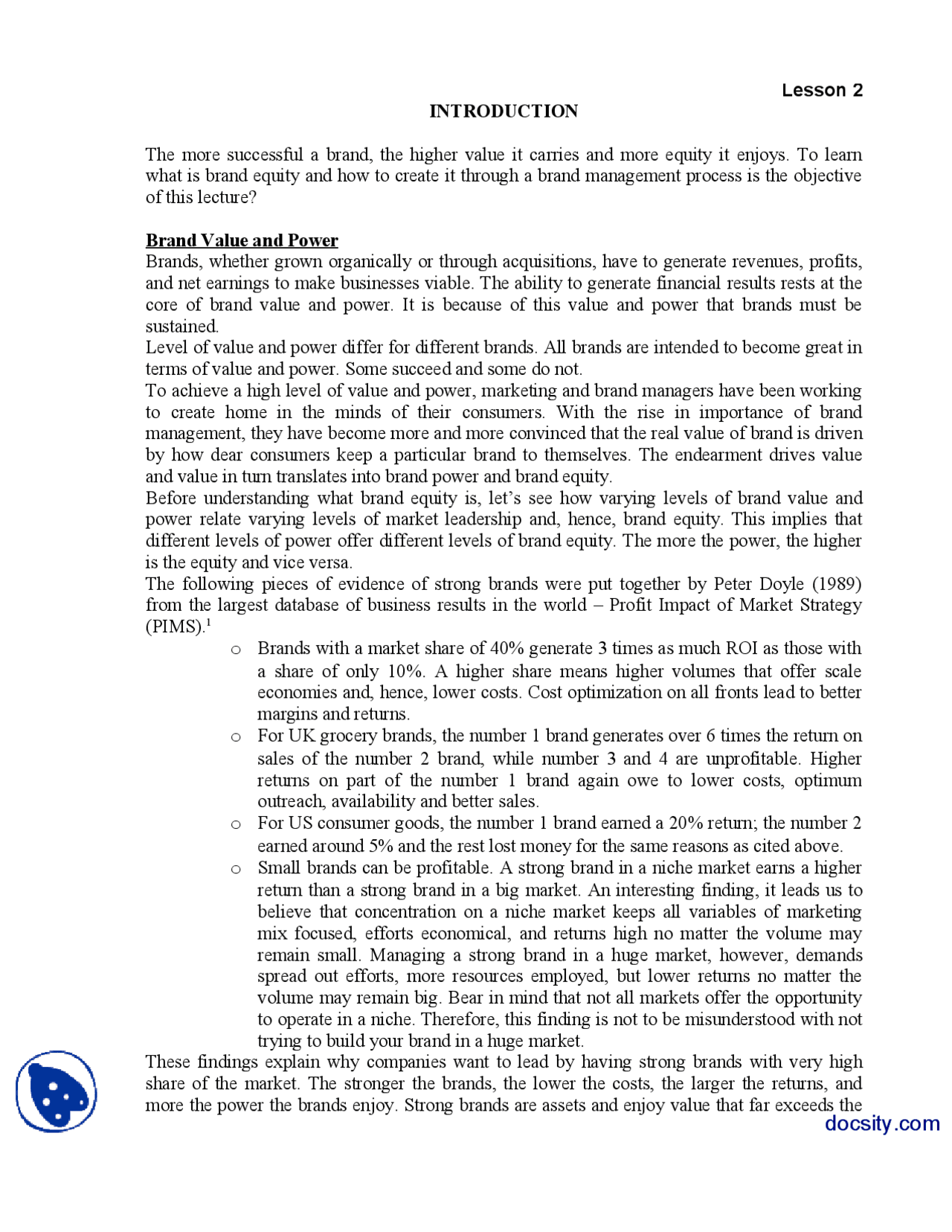 Introducation Part 2 Brand Management Lecture Handout Docsity