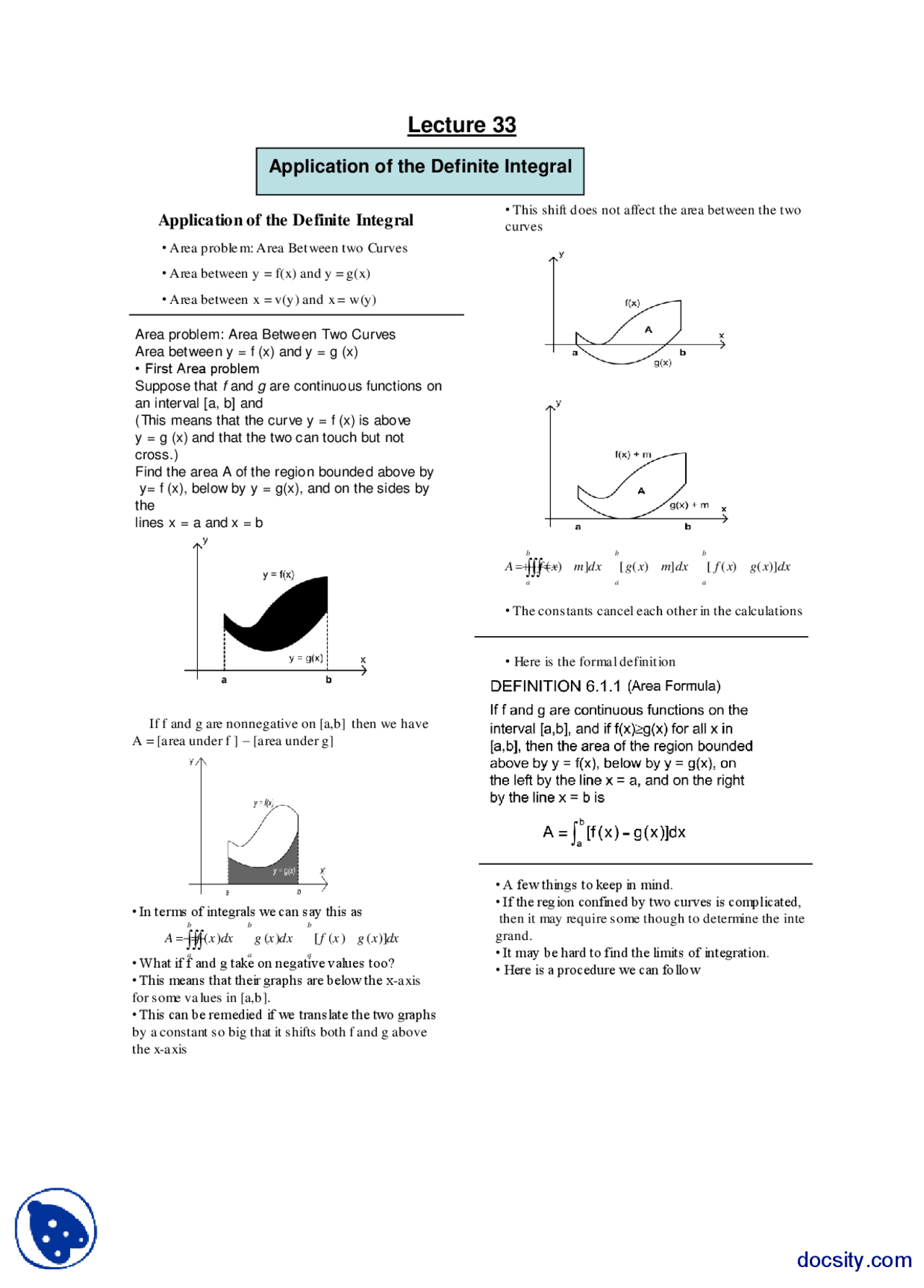 Application Of The Definite Integral General Mathematics Lecture