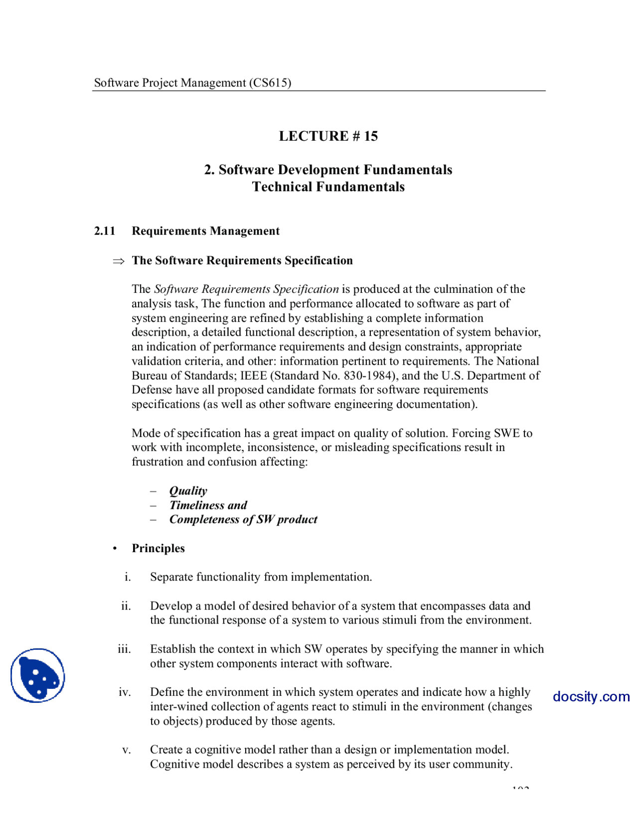 The Software Requirements Specification Docsity