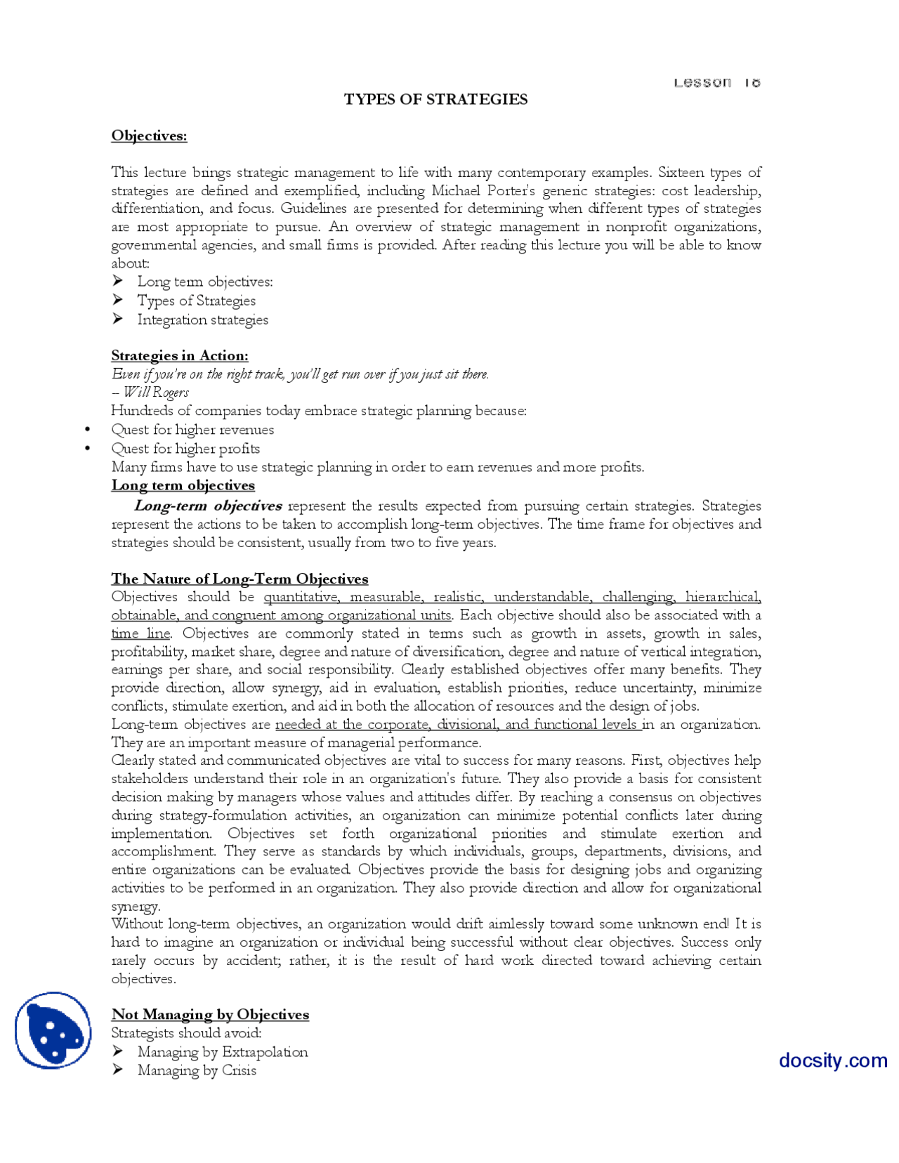 Strategies In Action Strategic Management Lecture Handout Docsity