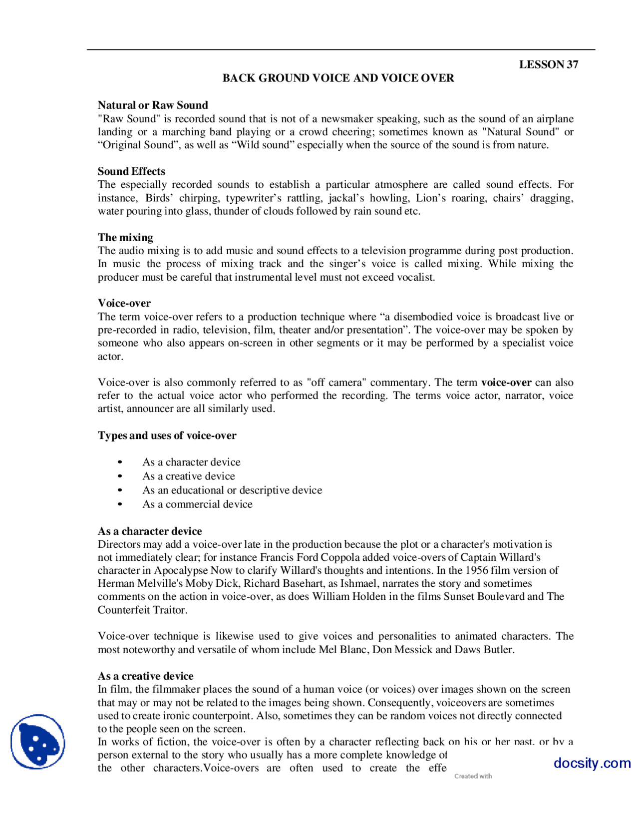 Back Ground Voice And Voice Over Reporting And Production Handouts