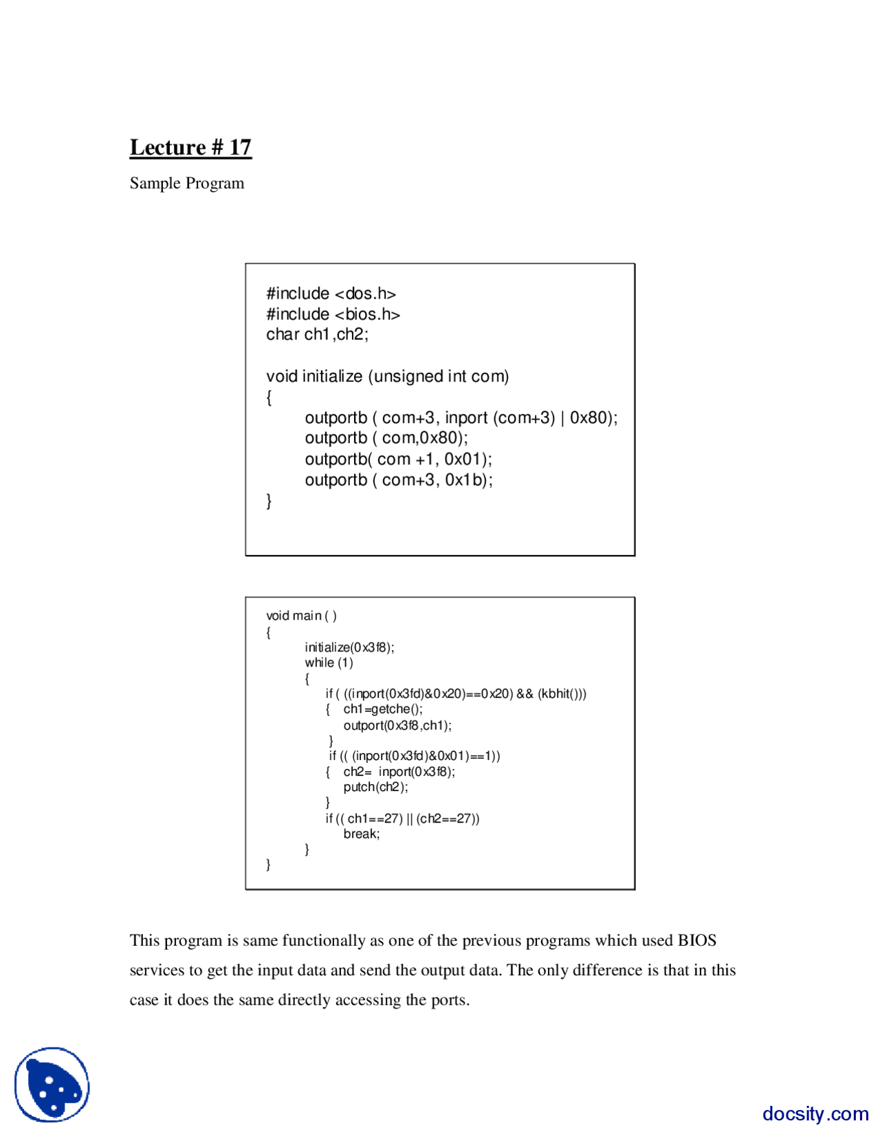 Sample Programs, Null Model-System Programming-Lecture Notes - Docsity