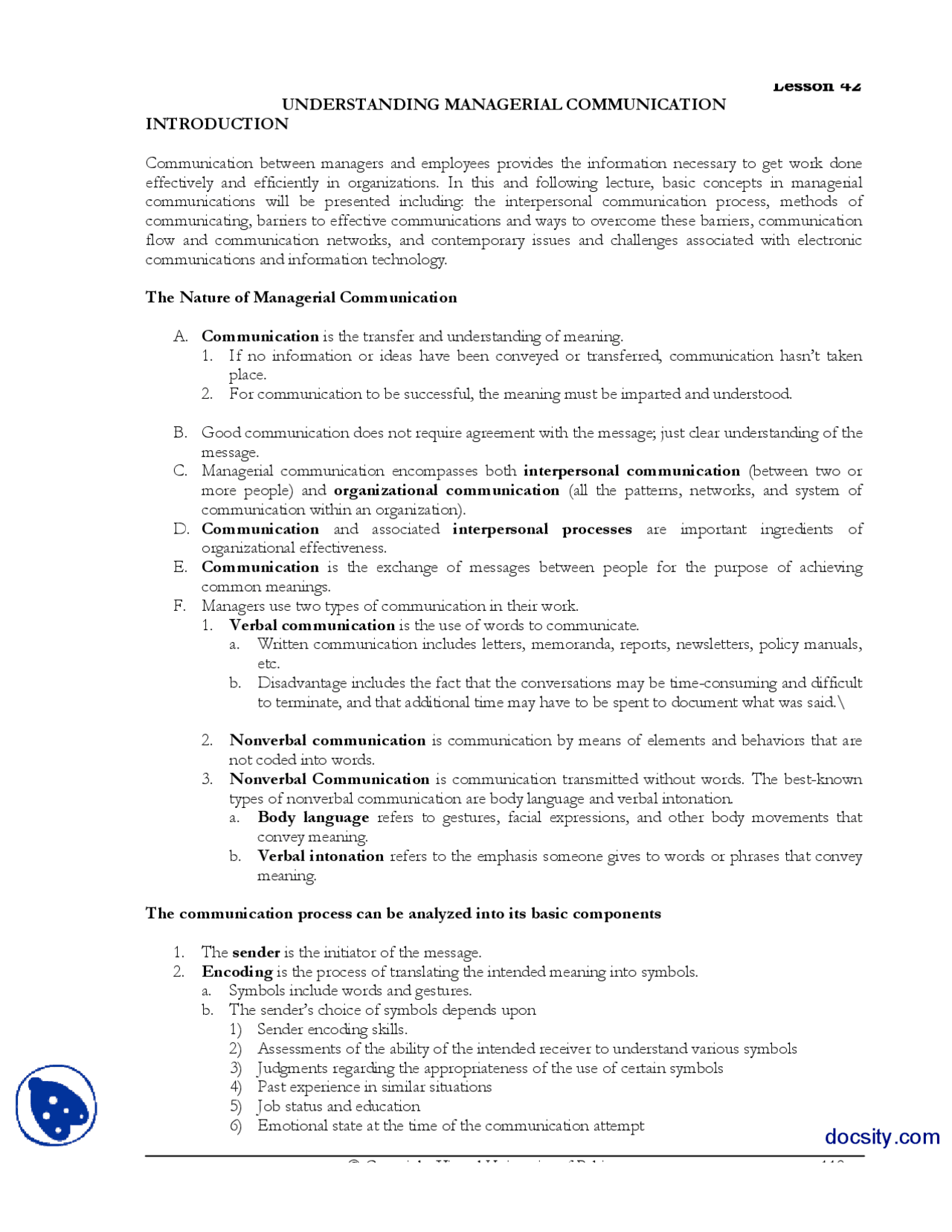 Understanding Managerial Communication Principle Of Managment Handouts