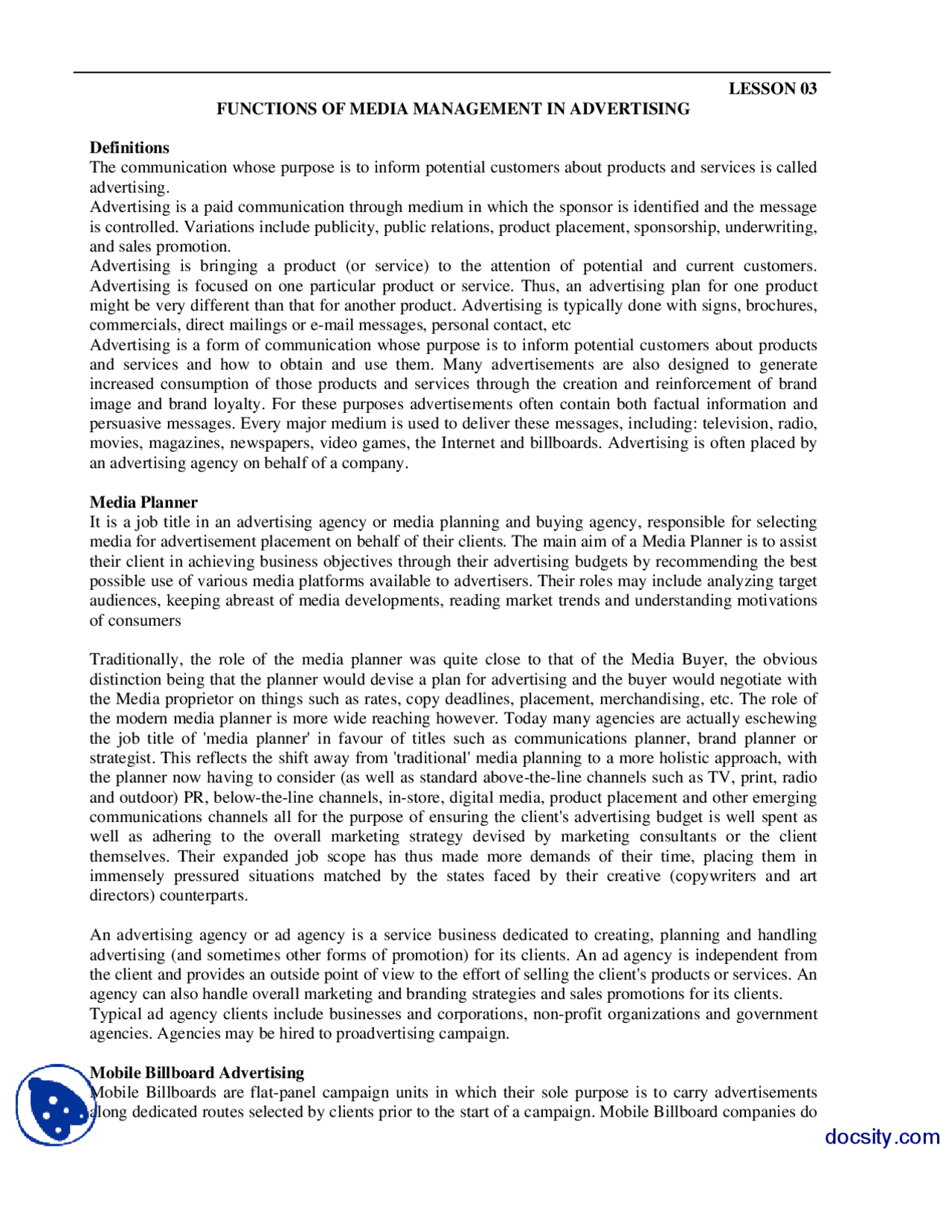 Functions Of Media Management In Advertising-Media Managment-Handouts ...