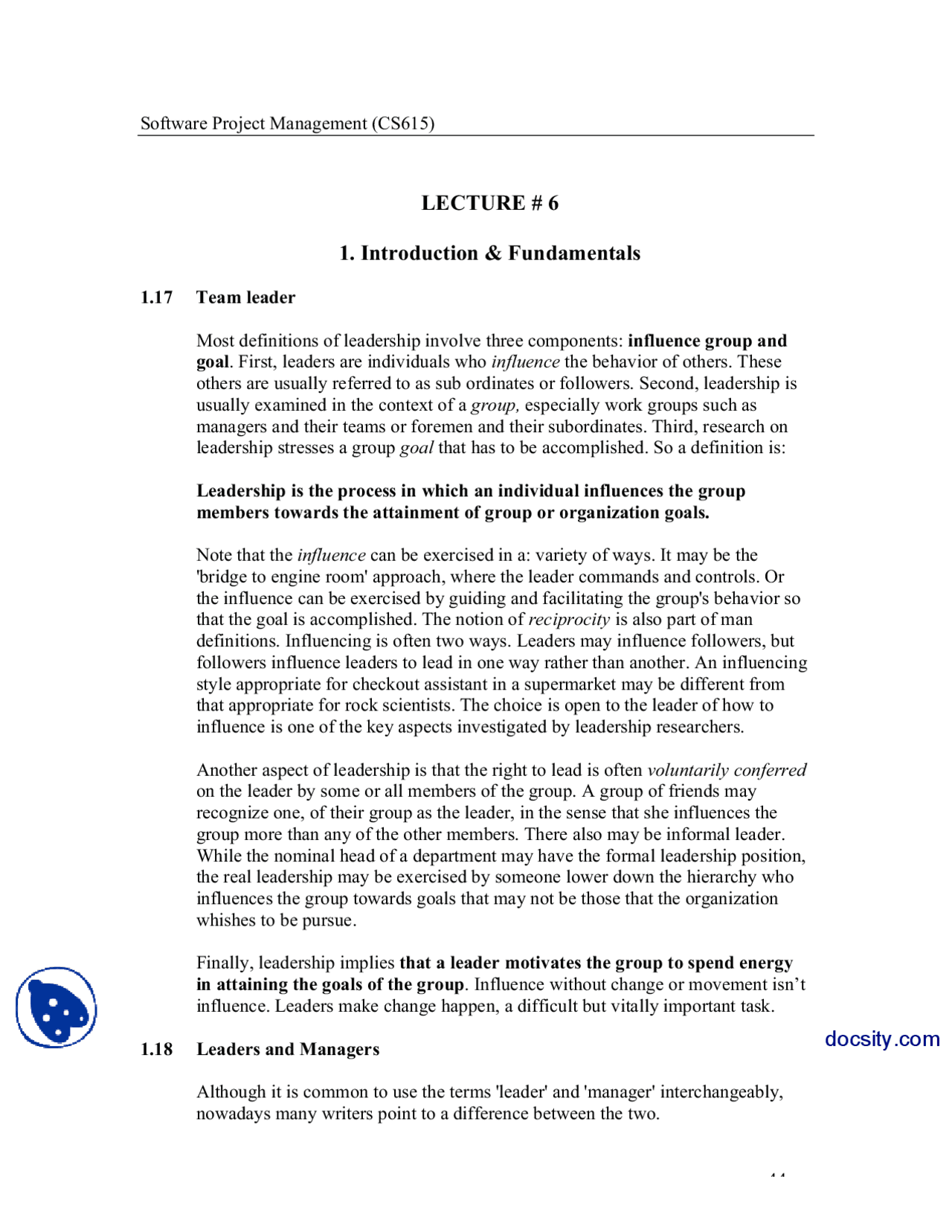 Introduction And Fundamentals Leaders And Managers Software Project