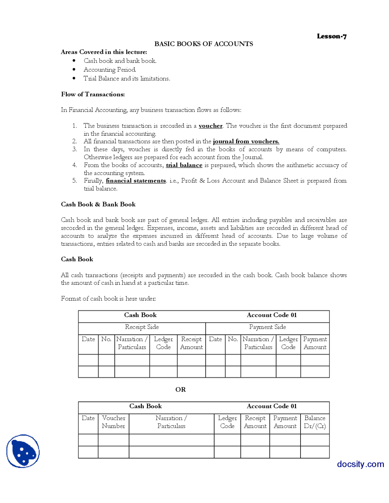 Flow Of Transactions Financial Accounting Lecture Handout Exercises