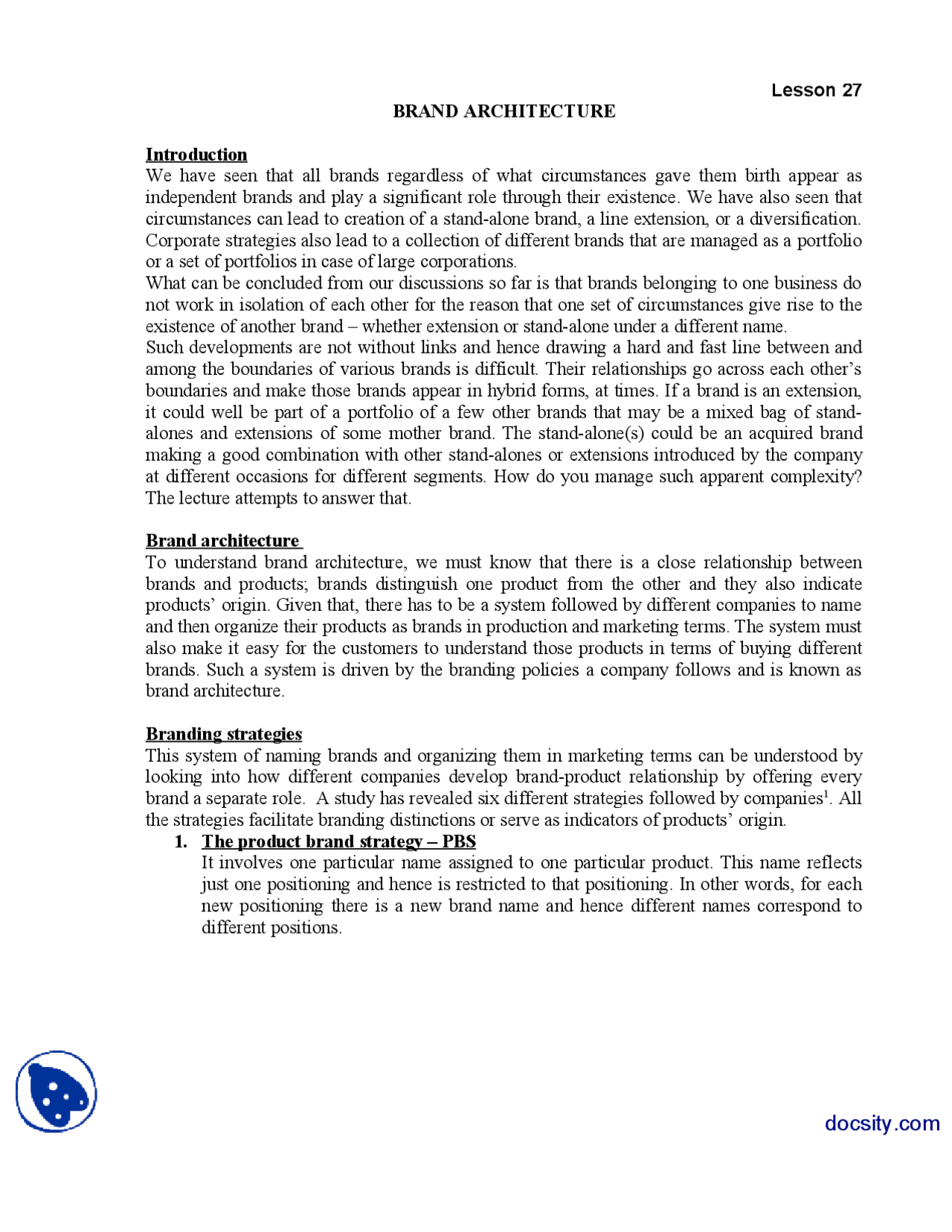 Architeture Part 1 Brand Management Lecture Handout Docsity