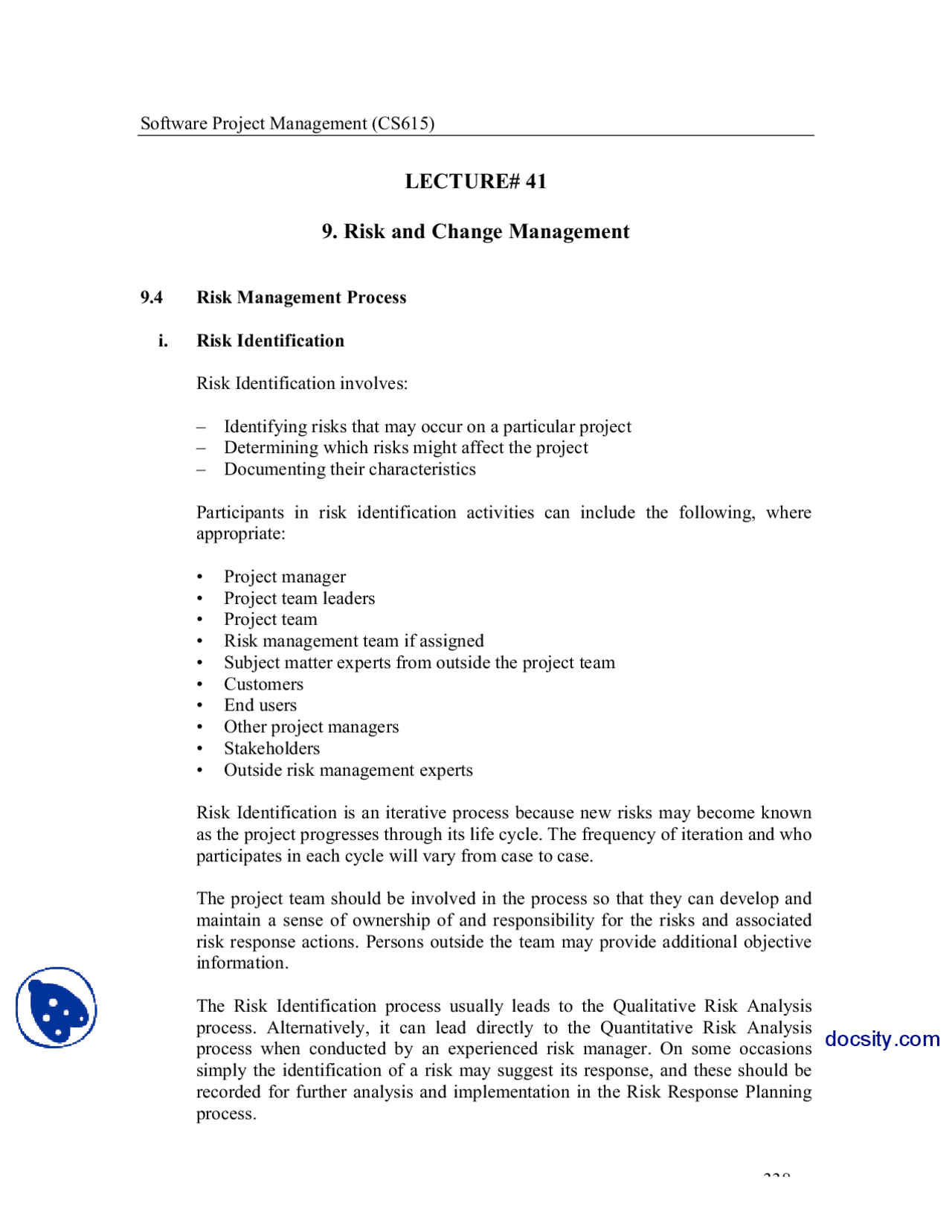 Risk and Change Management, Risk Management Process-Software Project ...