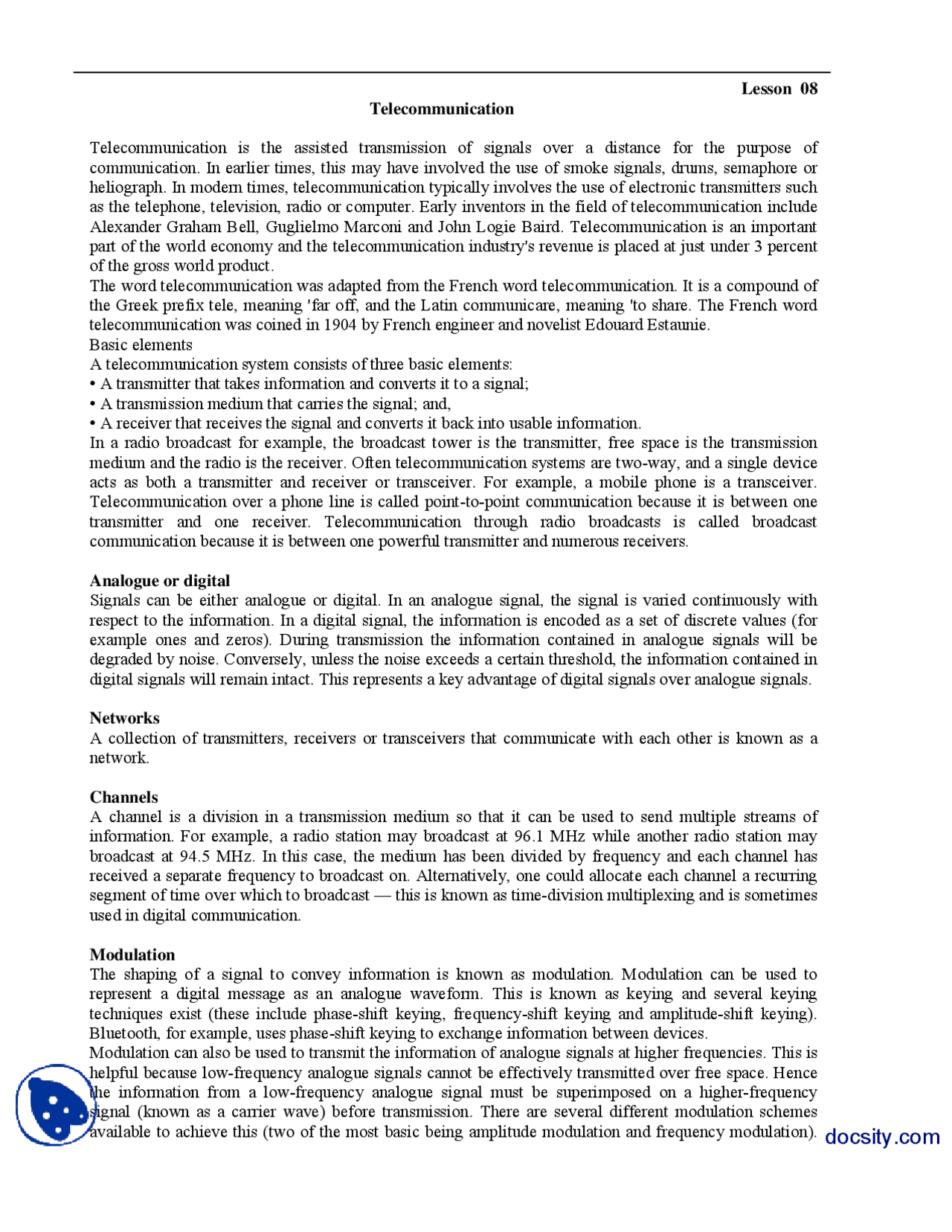 Telecommunication Online Jounalism Lecture Handouts Docsity